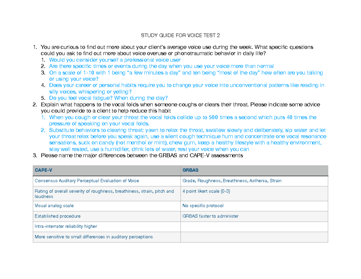 Voice Test 2 Study Guide - STUDY GUIDE FOR VOICE TEST 2 1. You are ...