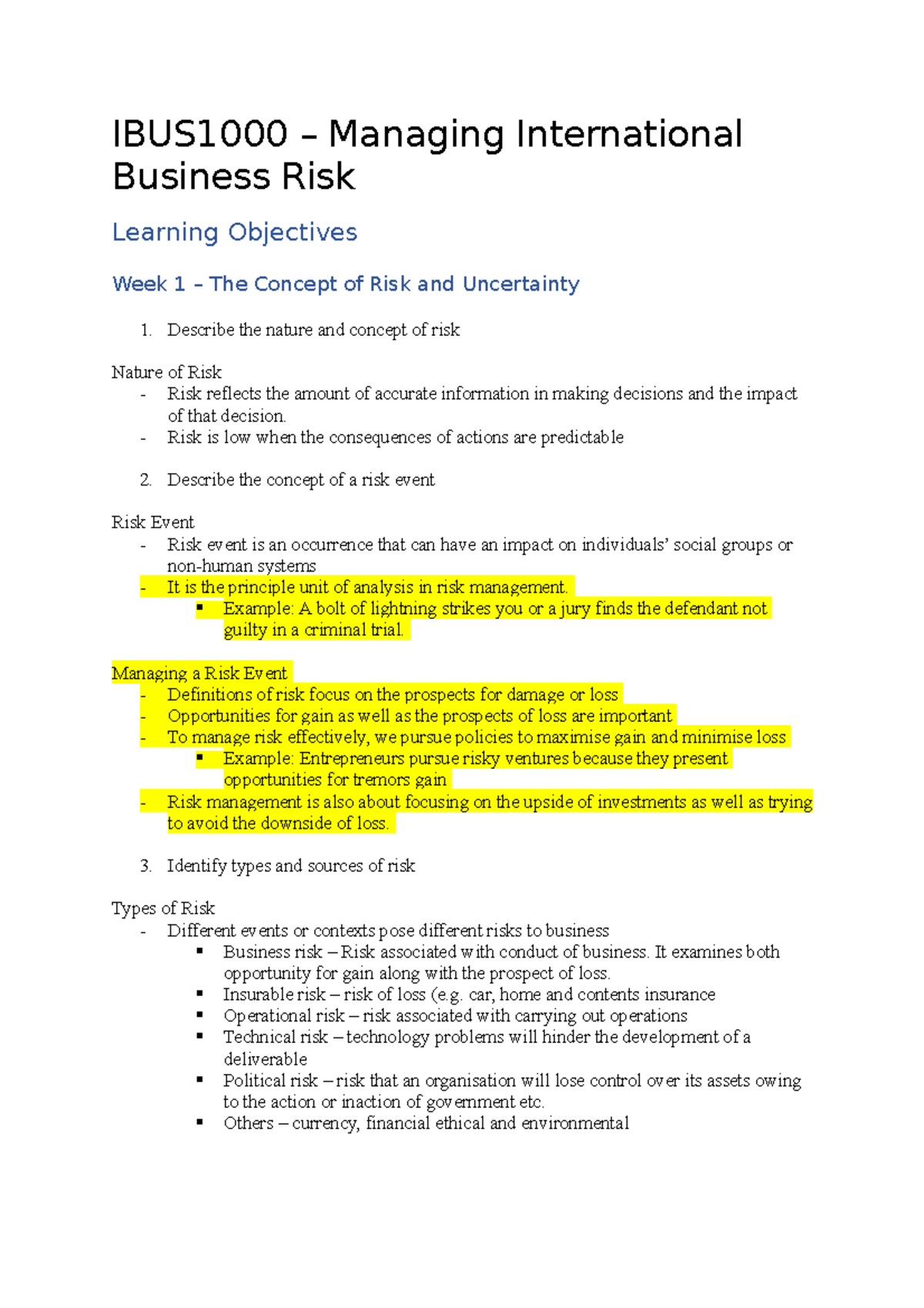 IBUS1000 - Week 1 - Week 1 - IBUS1000 – Managing International Business ...