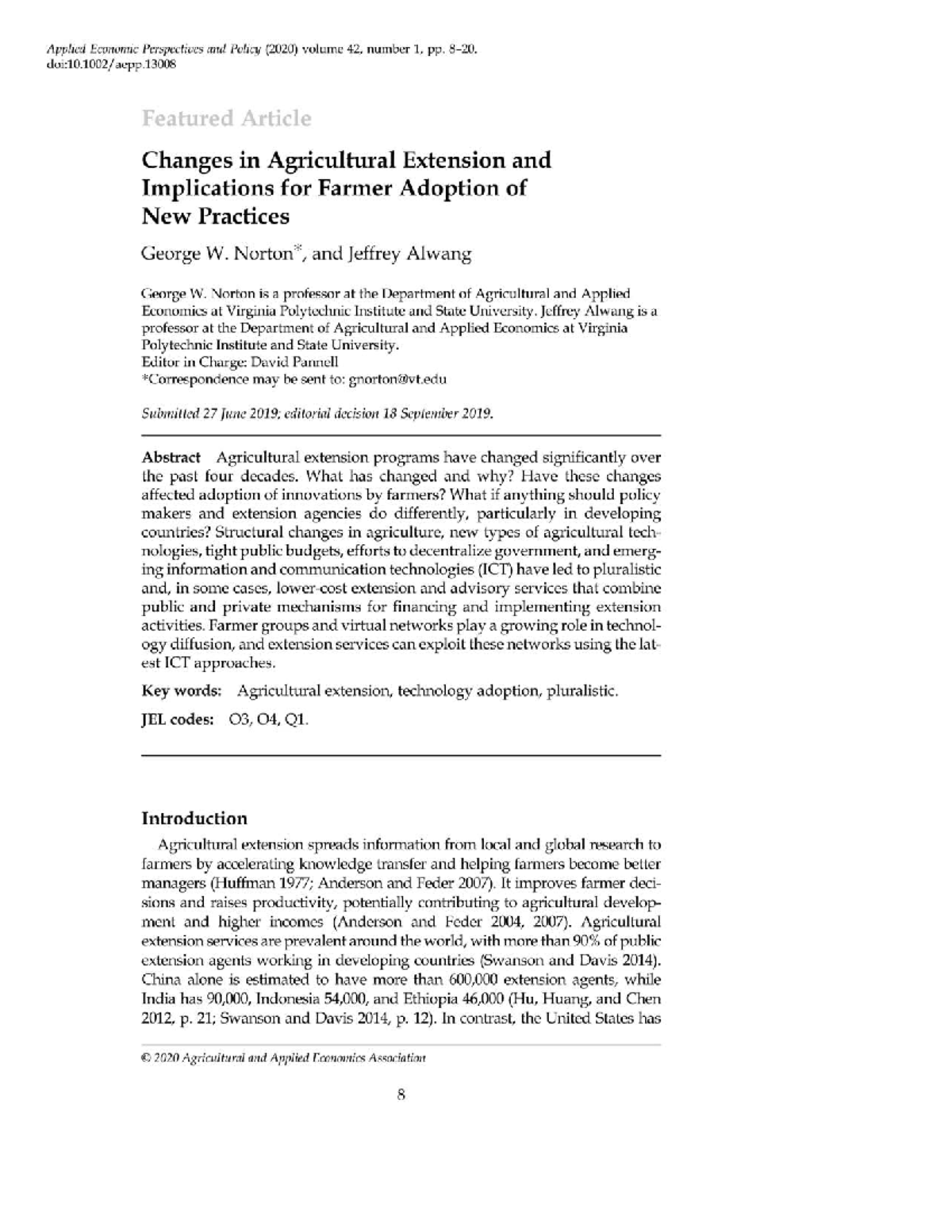 Changes in Agricultural Extension and Implications for Farmer Adoption ...