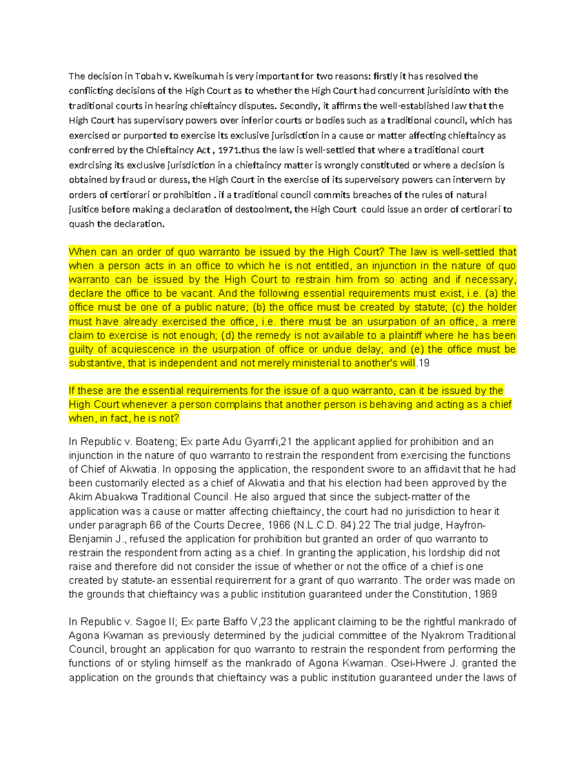 Bimpong buta -jurisdiction in chieftiancy matters - The decision in ...