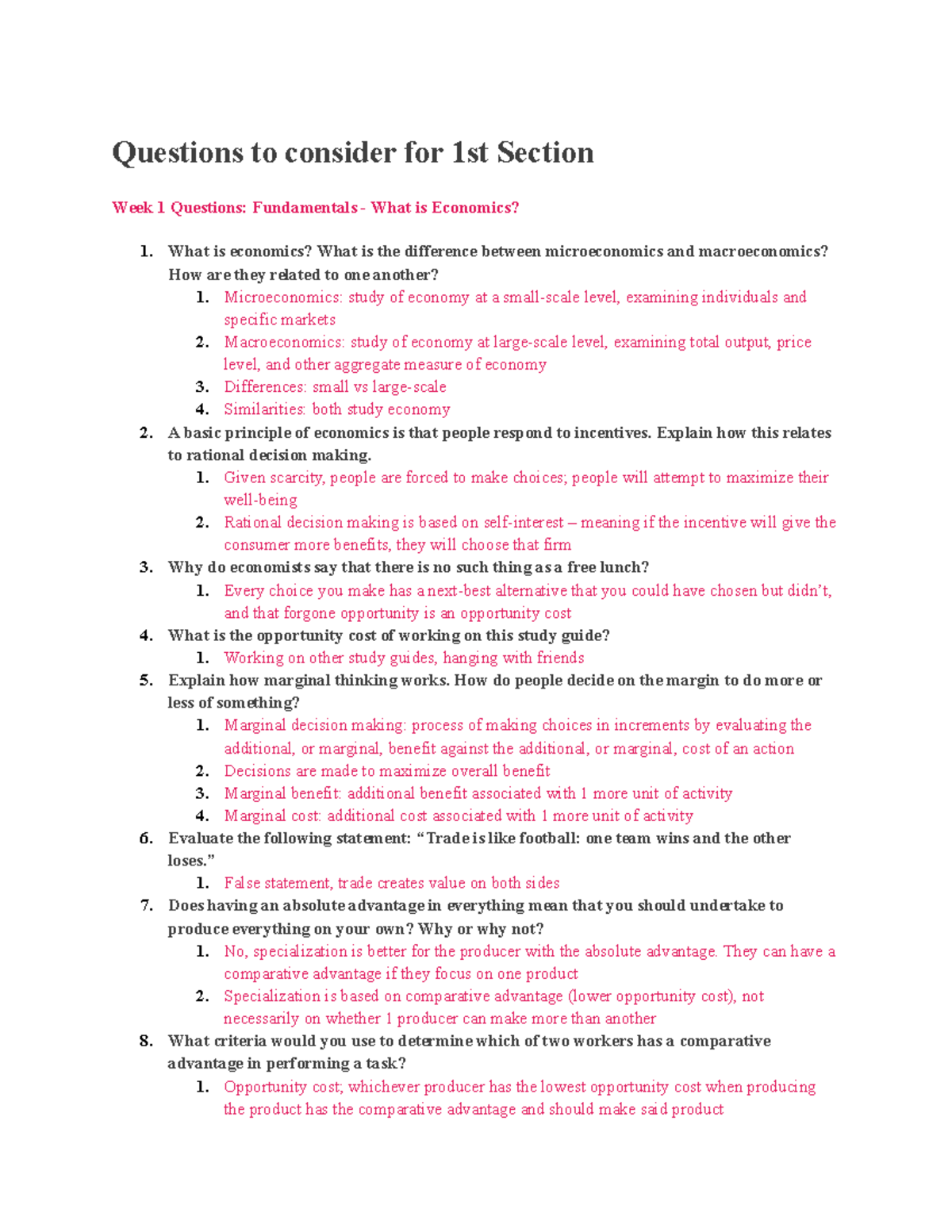 Micro-econ final study guide - Questions to consider for 1st Section ...