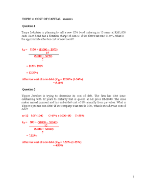Solution for tutorial cost of capital - Solution for tutorial cost of ...