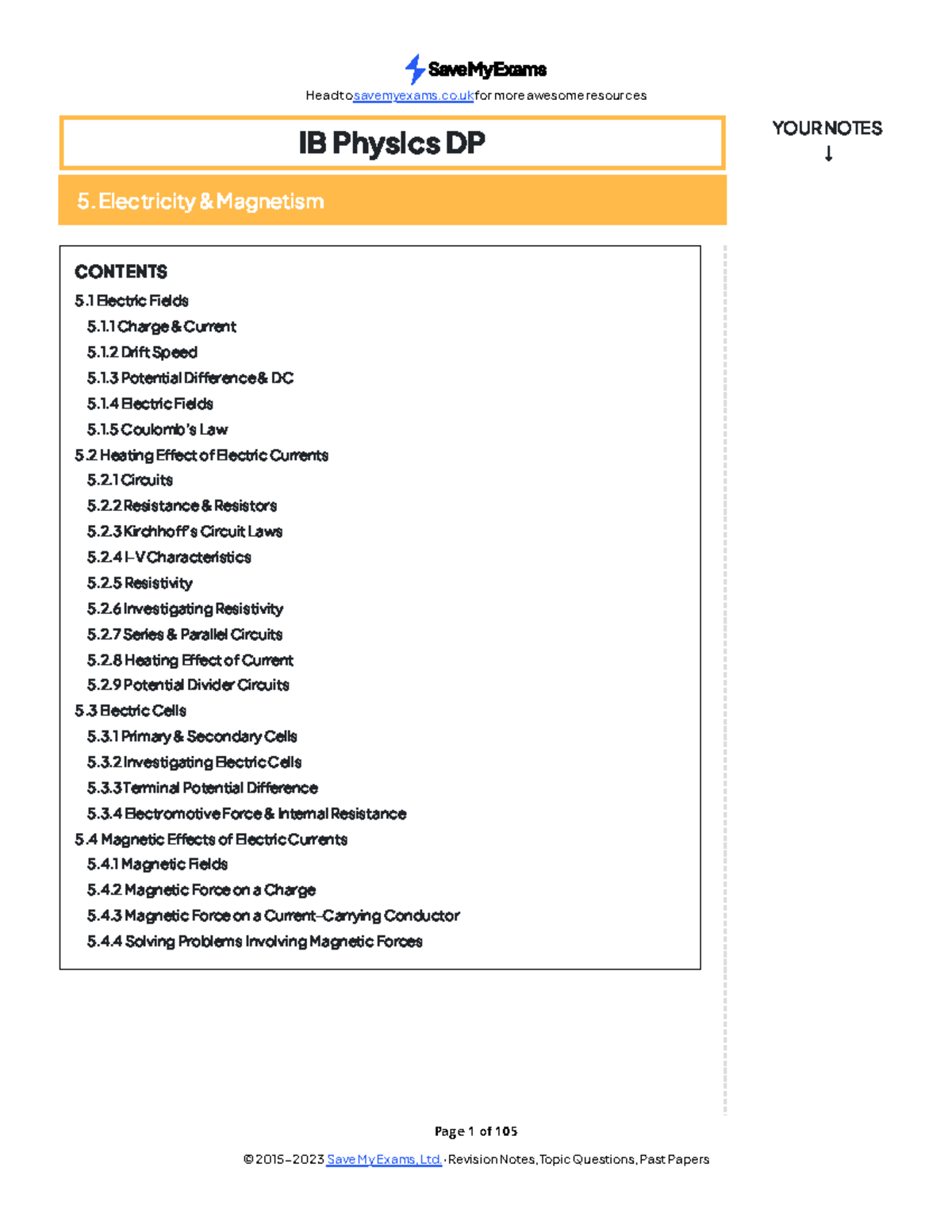 SME Physics topic 5 Notes - Page 1 of 105 IB Physics DP 5. Electricity ...