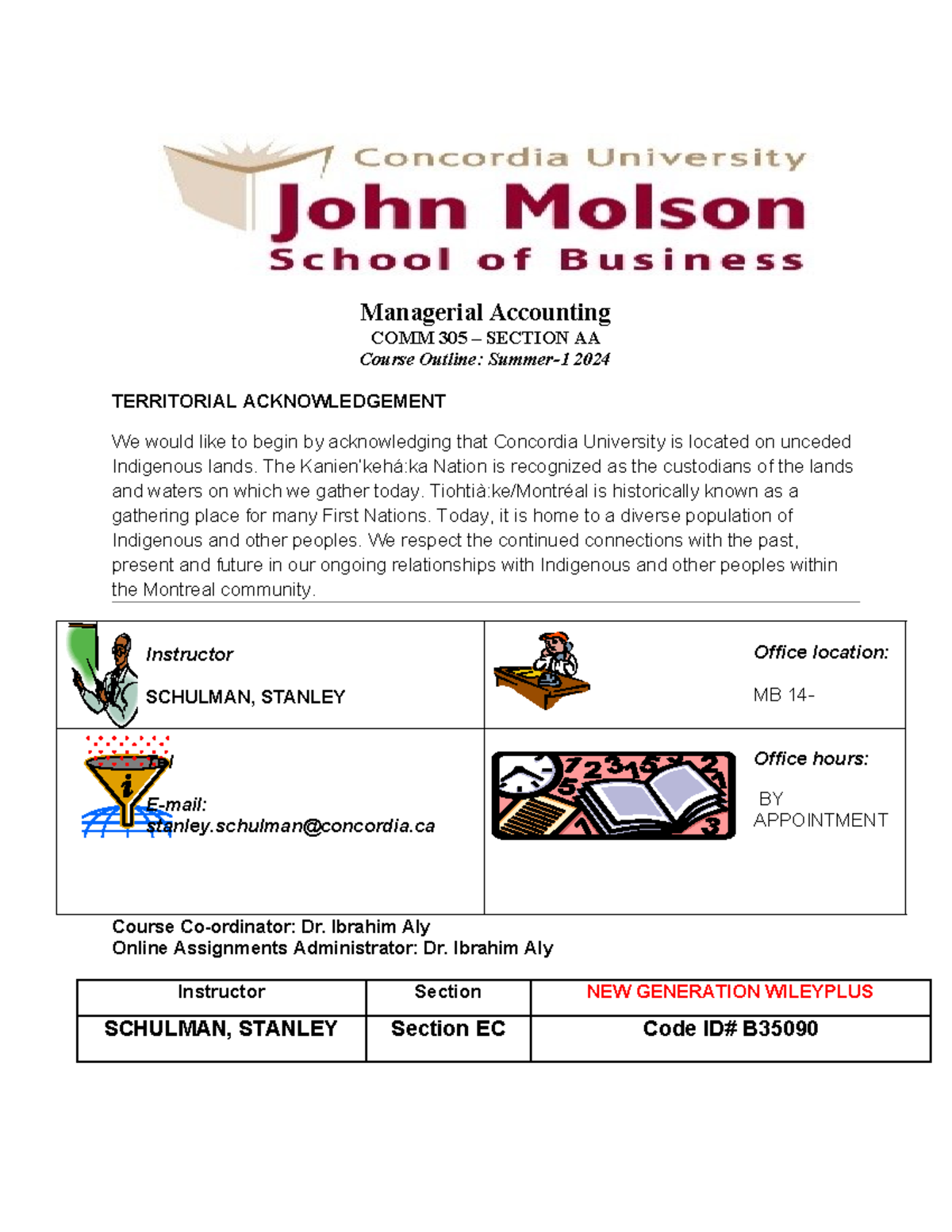 Course Outline Section - Summer 1 -AAyt - Managerial Accounting COMM ...