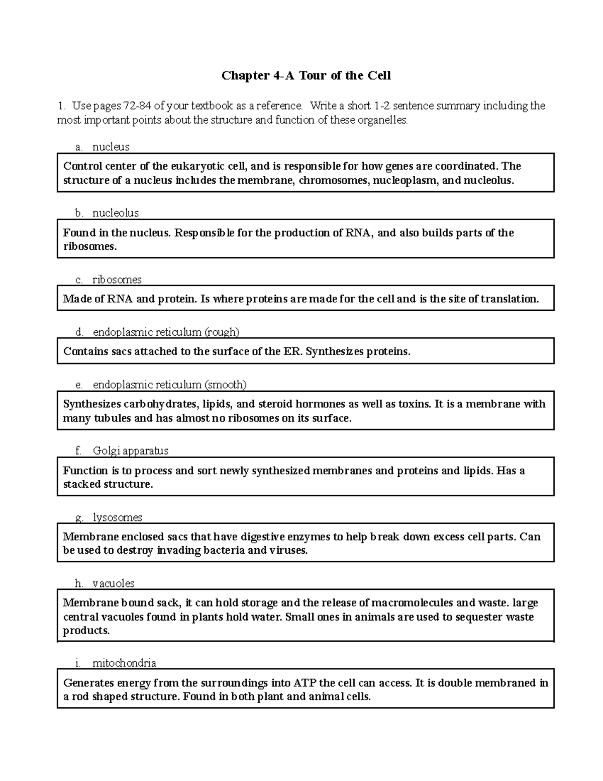 4-tour of cell questions - Chapter 4-A Tour of the Cell Use pages 72-84 ...