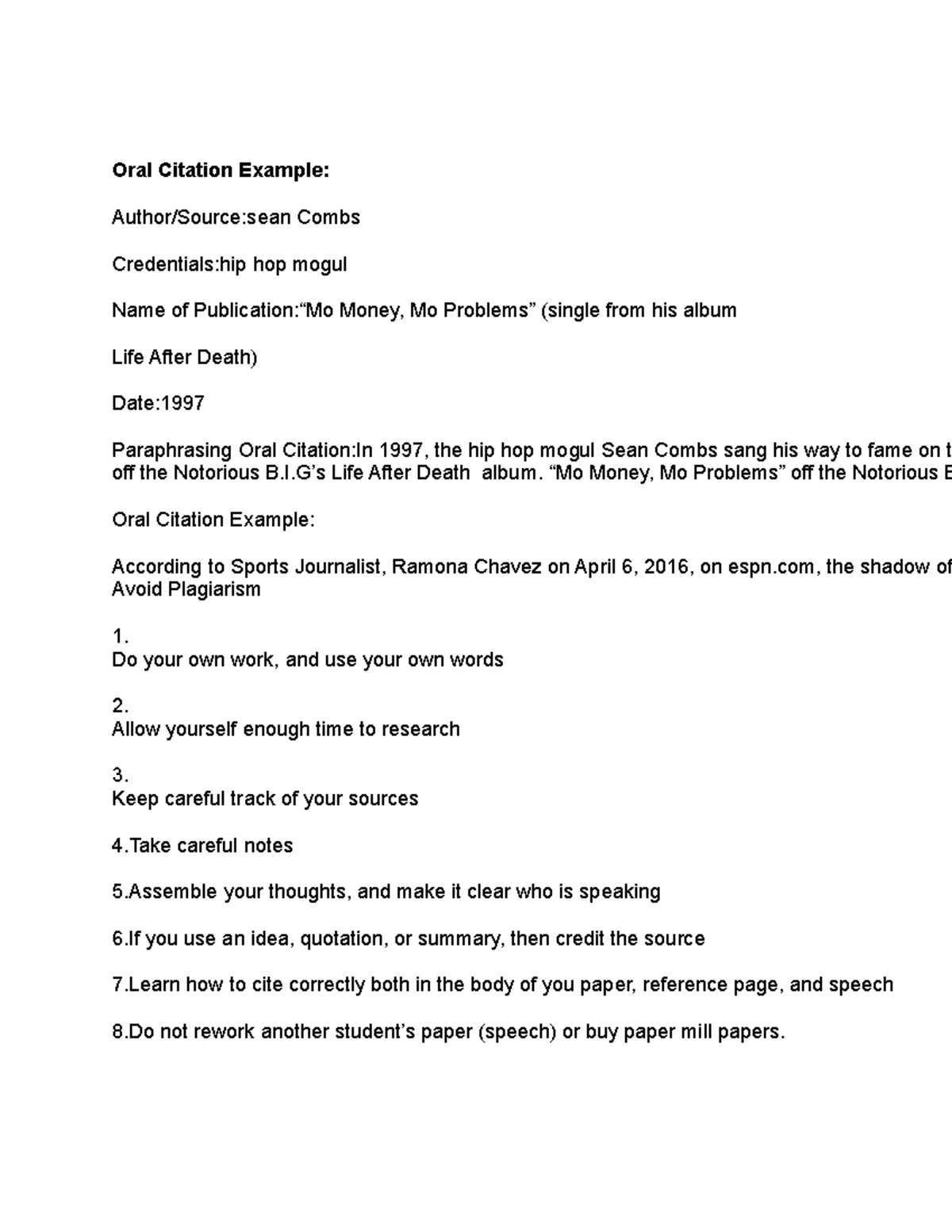 Chapter 7 notes - Oral Citation Example: Author/Source:sean Combs ...