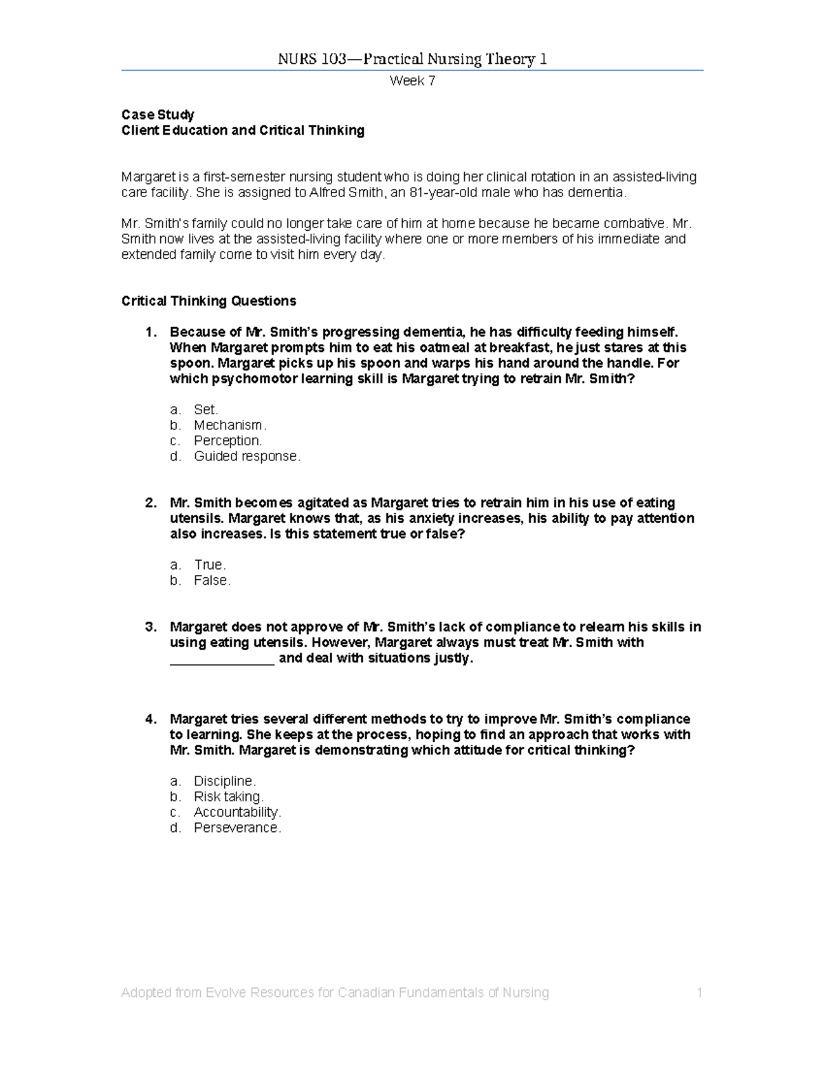 Case Study-Week 7-Students - NURS 103—Practical Nursing Theory 1 Week 7 ...