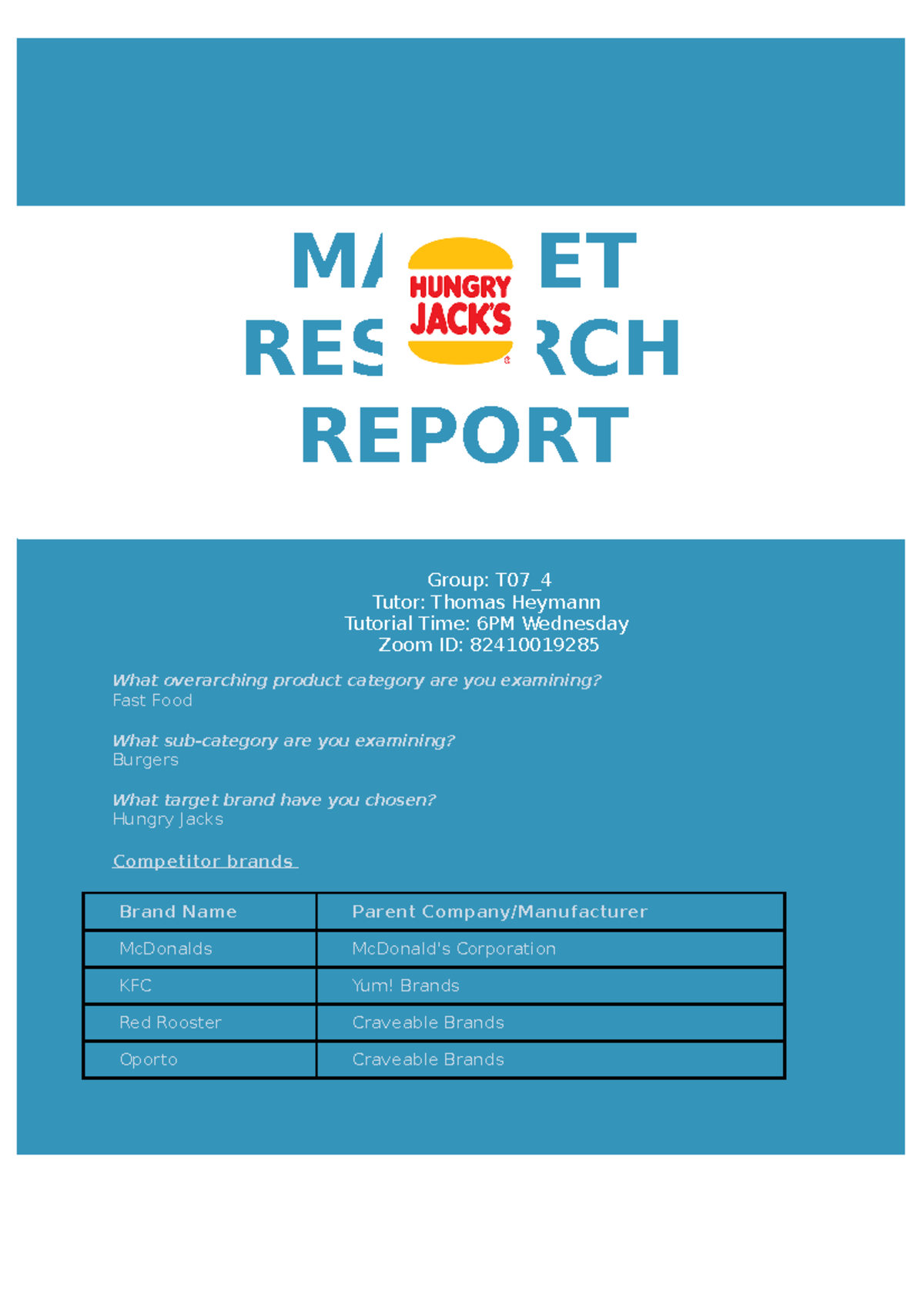 Task 1A - Hungry Jacks - MARKET RESEARCH REPORT What overarching product category are you ...