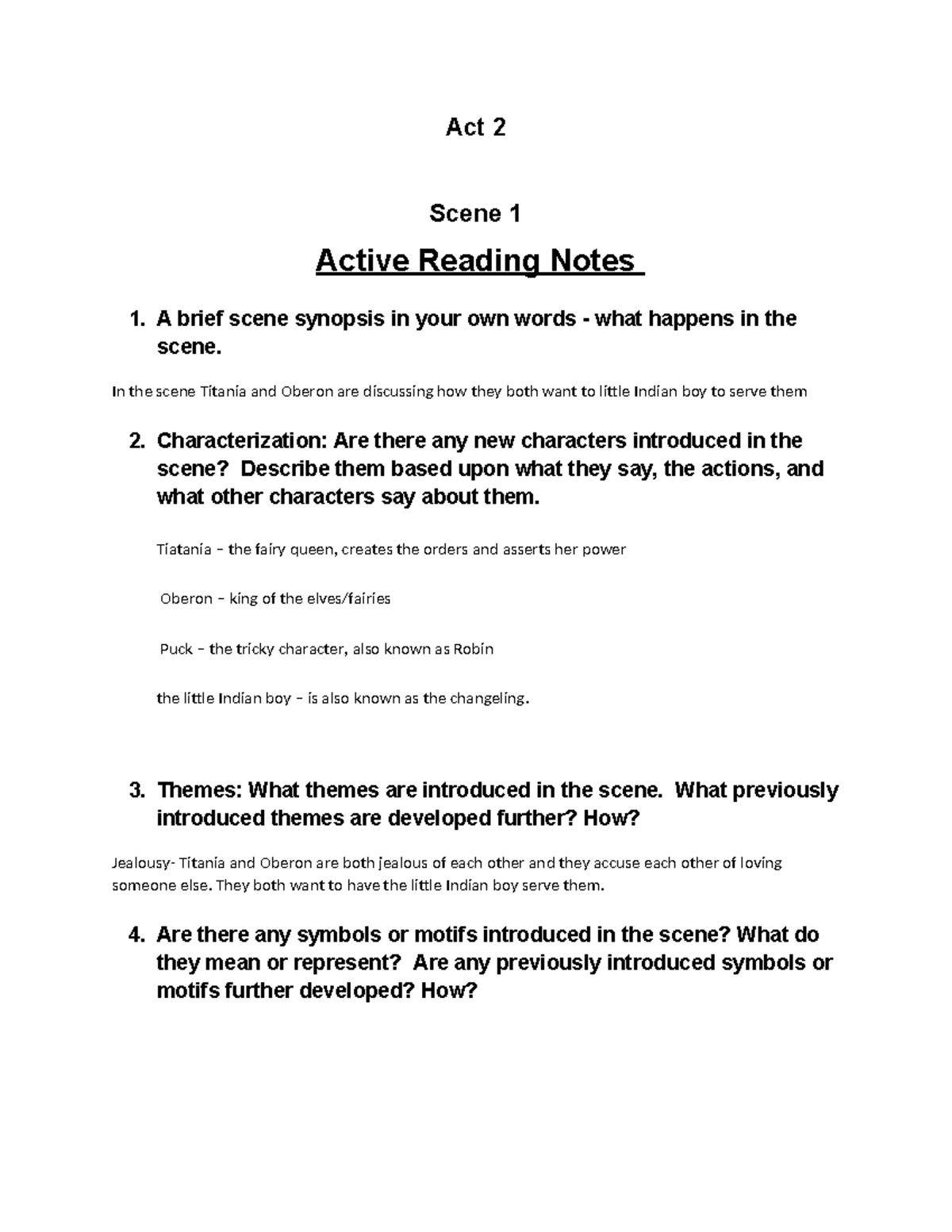 Act 2 - Questions and answers - Act 2 Scene 1 Active Reading Notes 1. A ...