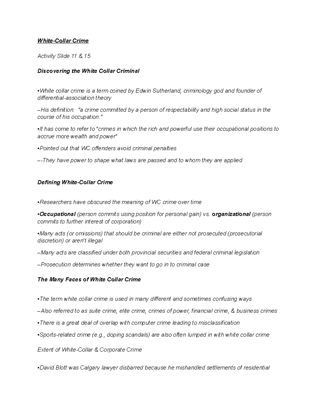Week 12. White Collar Crime - White-Collar Crime Activity Slide 11 & 15 ...