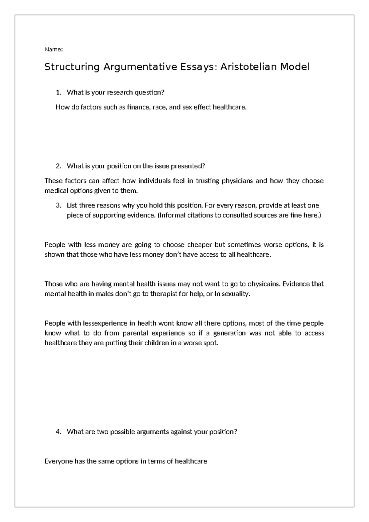 CH8 Worksheet Two - Chapter 8 WS - Name: Structuring Argumentative ...