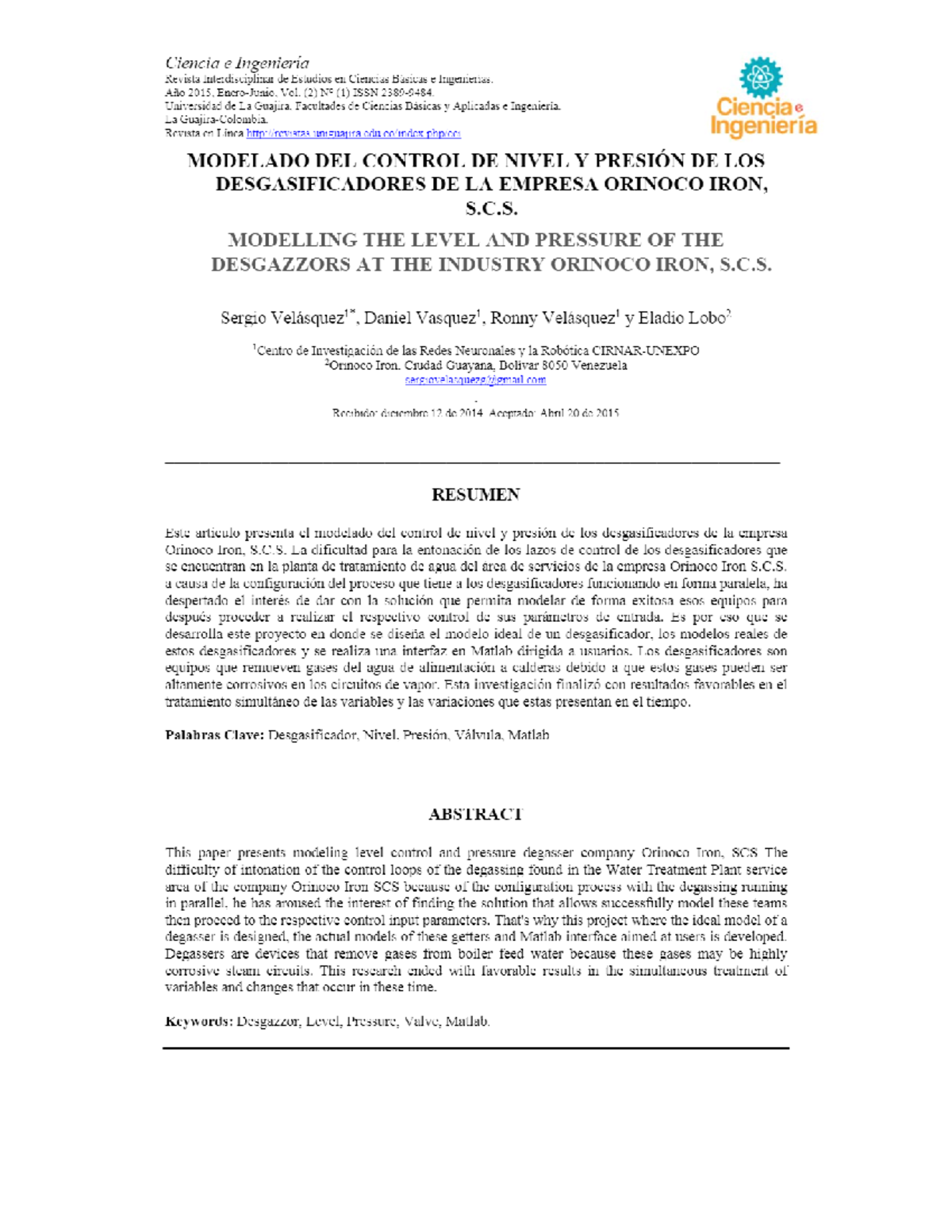 Modelado DEL Control DE Nivel Y Presión DE LOS Desgasificadores DE LA ...