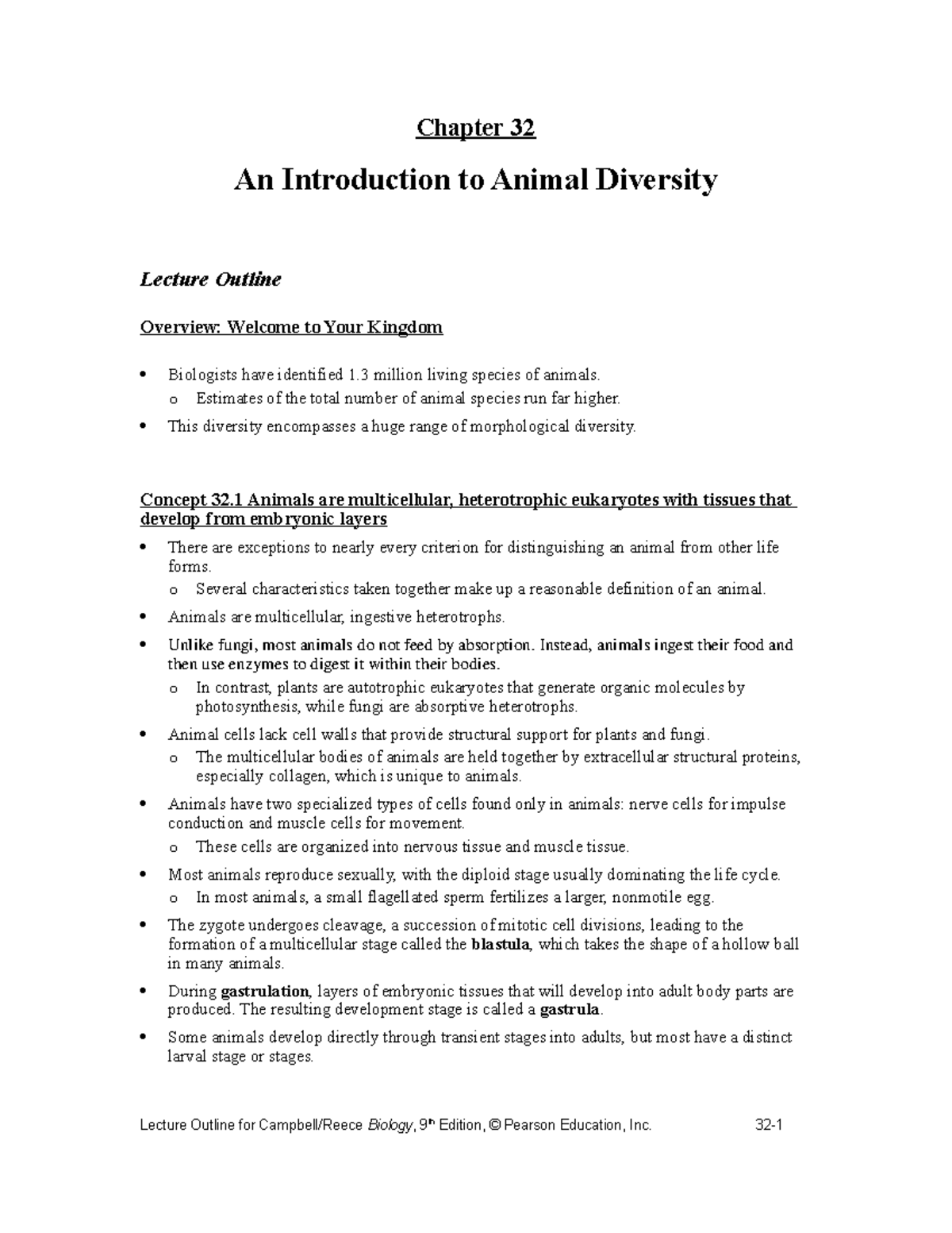 Chapter 32-An Introduction to Animal Div - Chapter 32 An Introduction ...