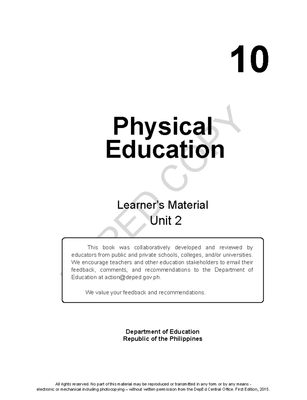 PE10 LM U2 - For more mapeh learning materials - DEPED COPY 10 Physical ...