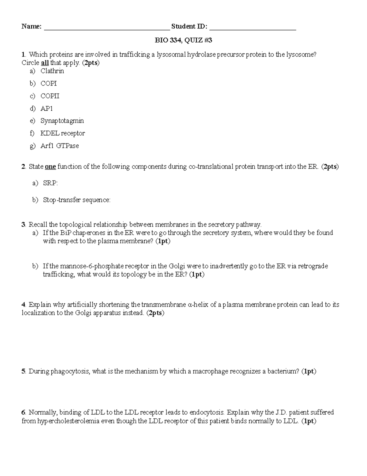 Quiz 3 questions - Name: ___________________________________ Student ID