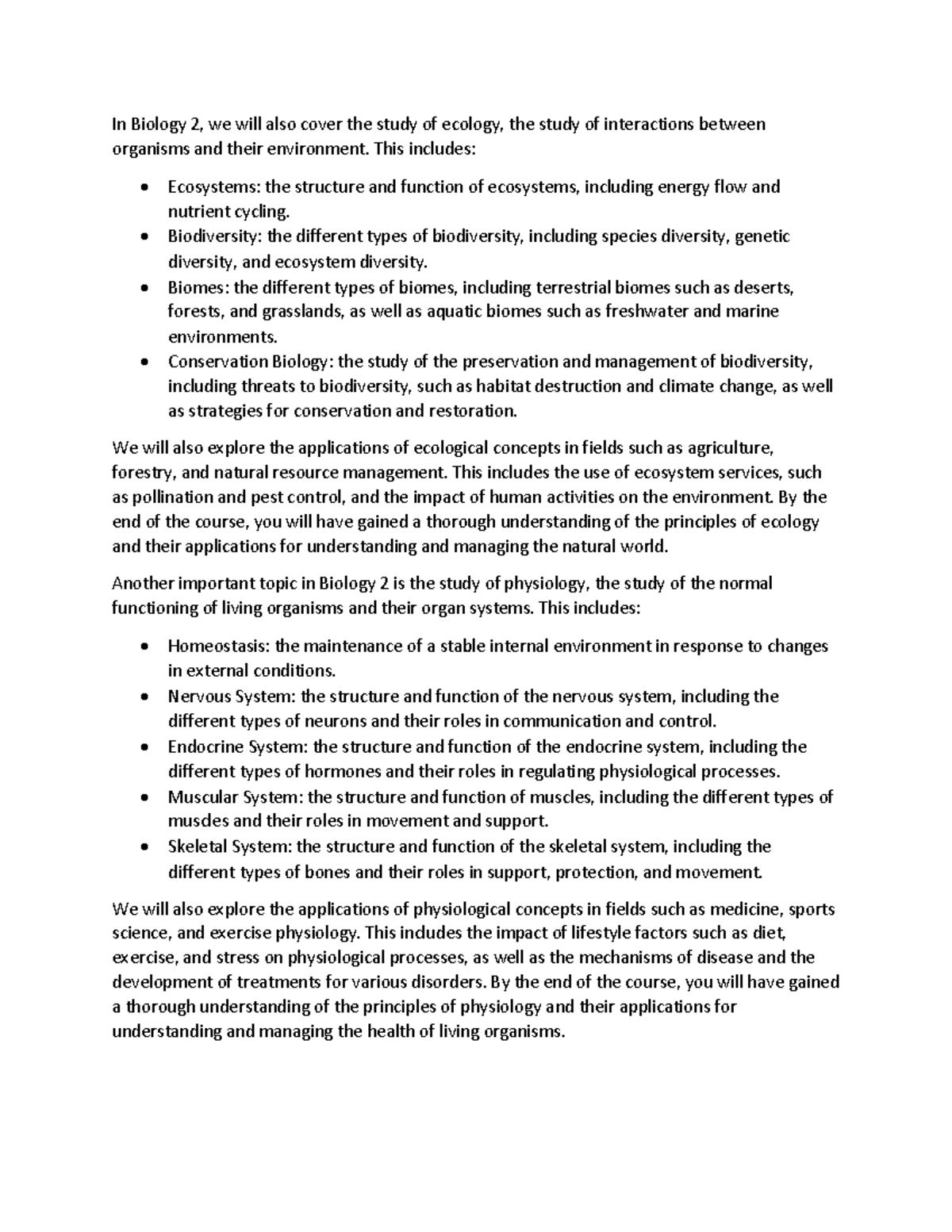 Bio2 - Bio2 - In Biology 2, we will also cover the study of ecology ...