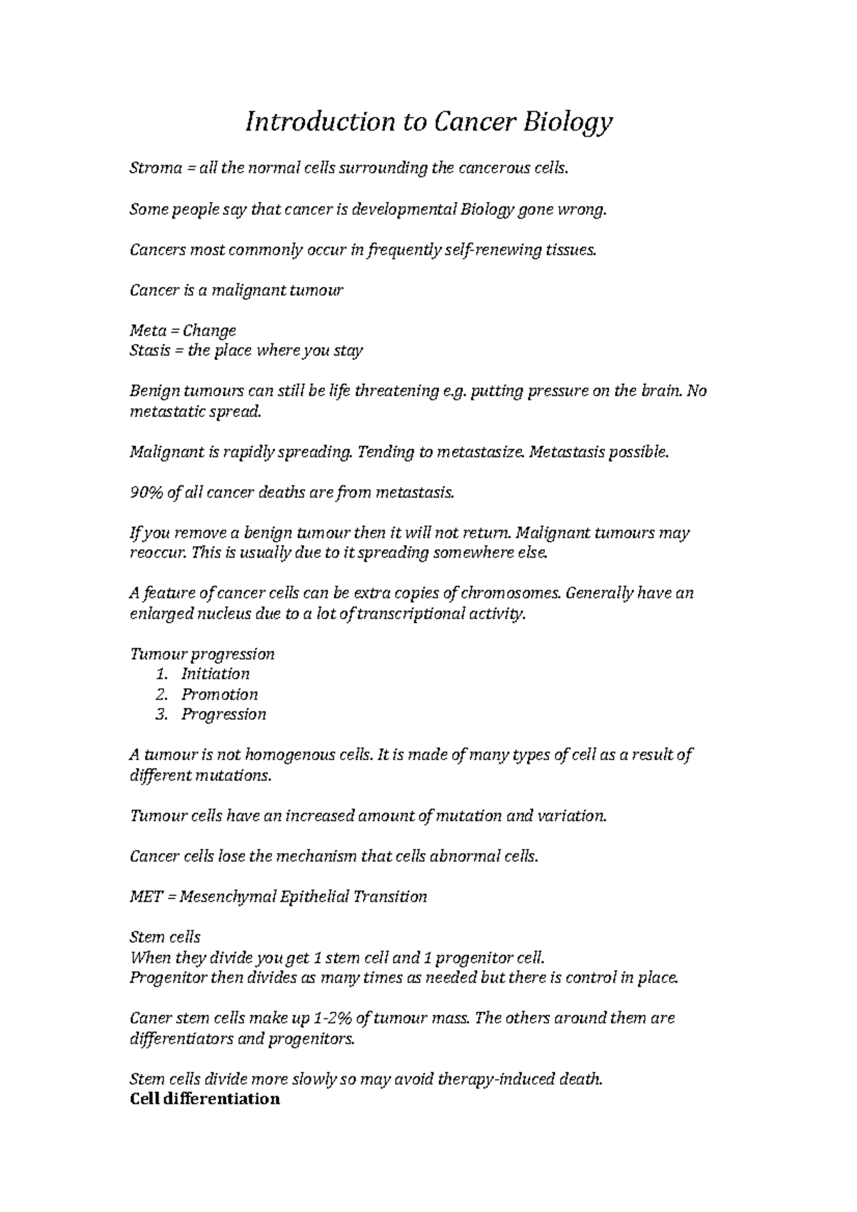 Introduction to Cancer Biology - Introduction to Cancer Biology Stroma ...