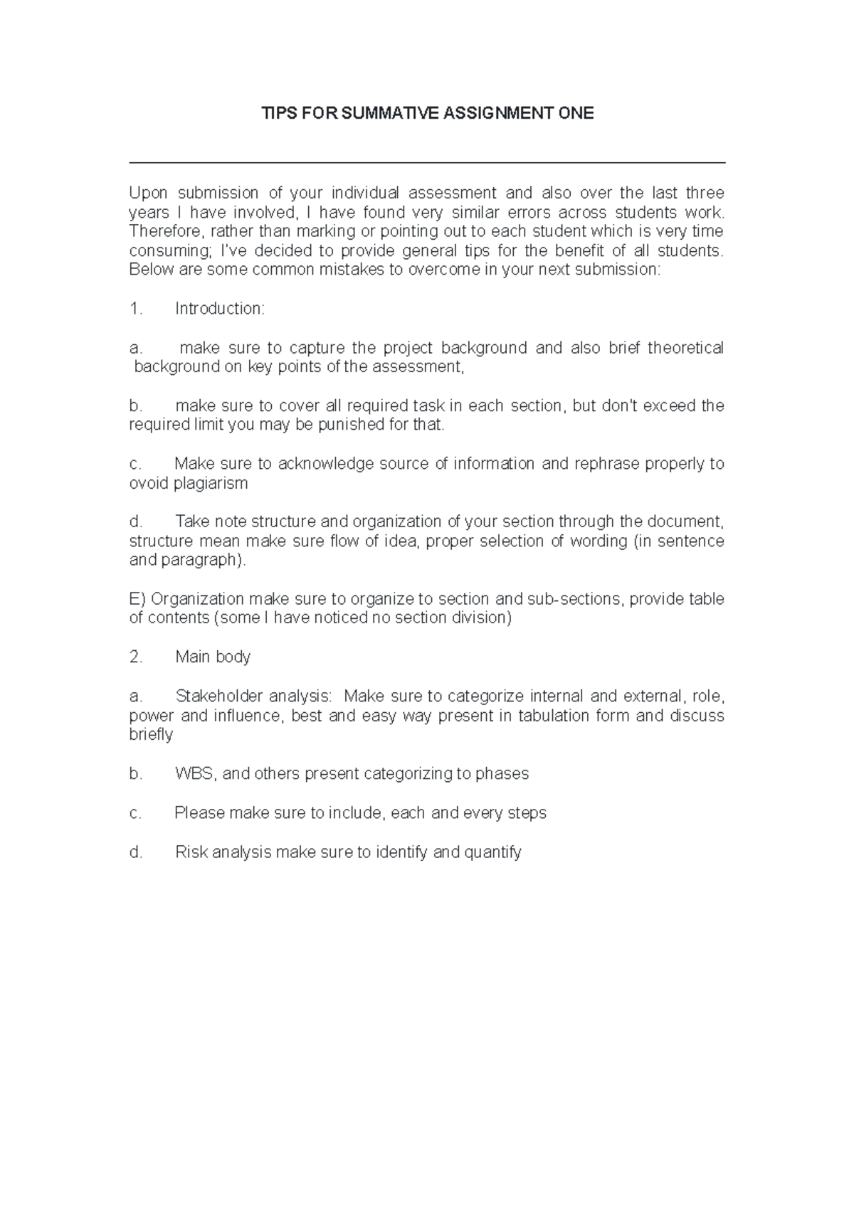 Tips For Summative Assignment One Tips For Summative Assignment One Upon Submission Of Your