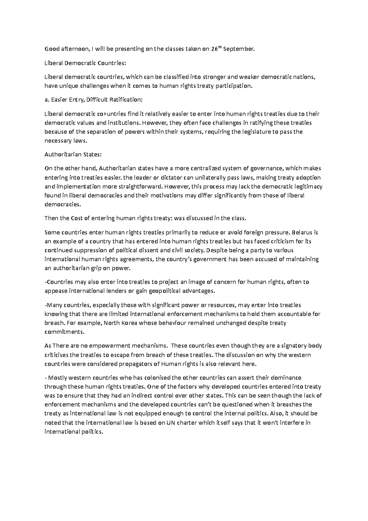 Good afternoon - Class notes for exam preparation - Good afternoon, I ...