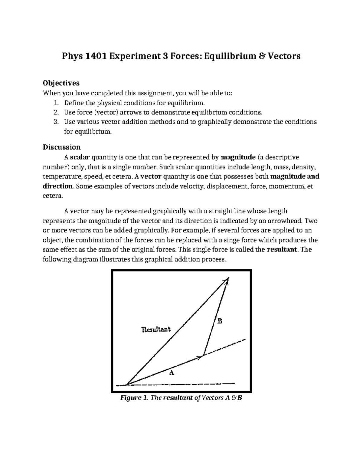 Phys 1401 Experiment 3 Forces v3 - Phys 1401 Experiment 3 Forces ...