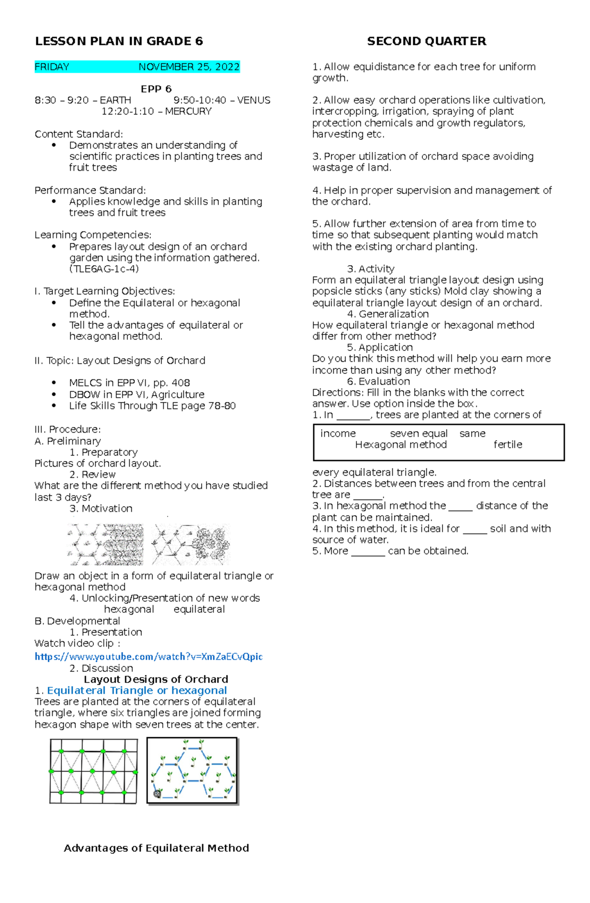 EPP 6 - WEEK 3 -DAY 5- 2nd Quarter - LESSON PLAN IN GRADE 6 SECOND ...