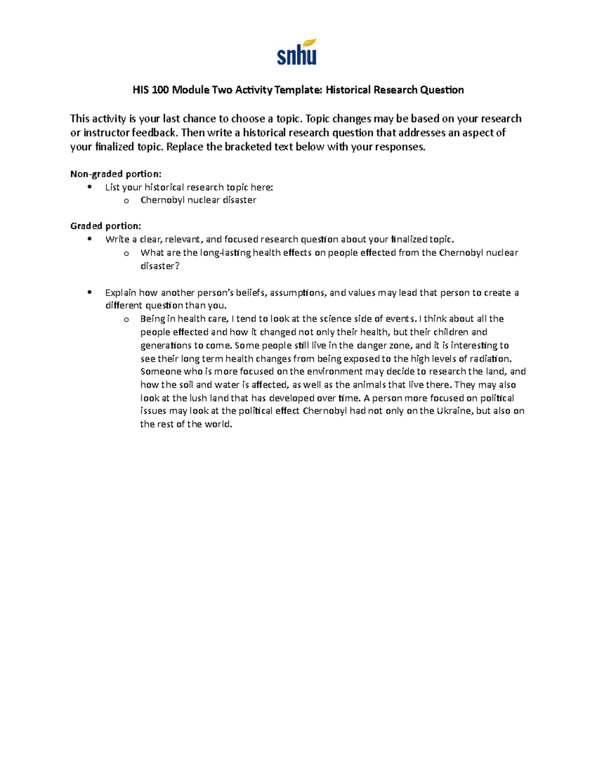 HIS 100 Module Two Activity Research Question Template - HIS 100 Module ...