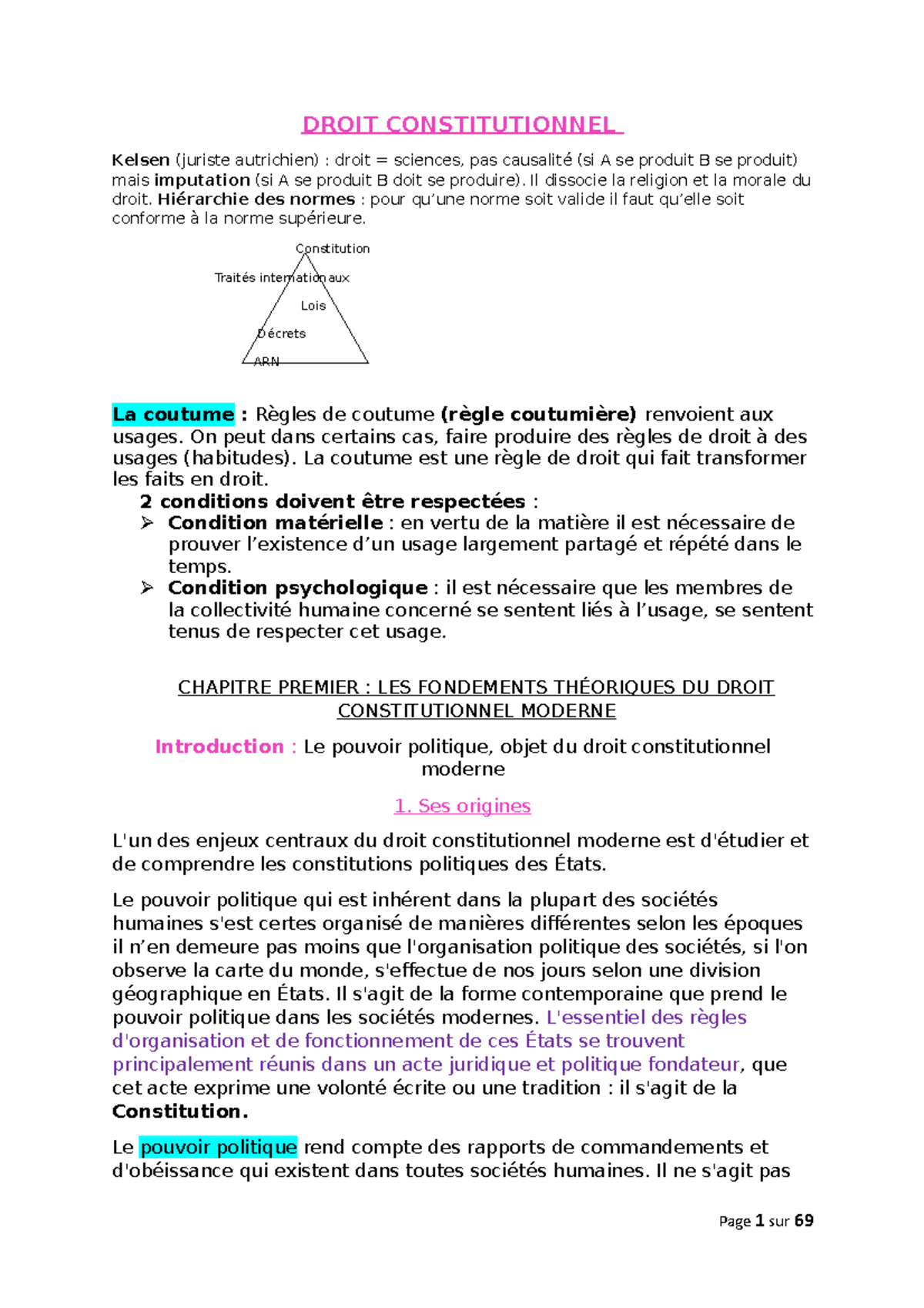 Droit constitutionnel - Semestre 1- L1 Droit - DROIT CONSTITUTIONNEL Kelsen (juriste autrichien ...