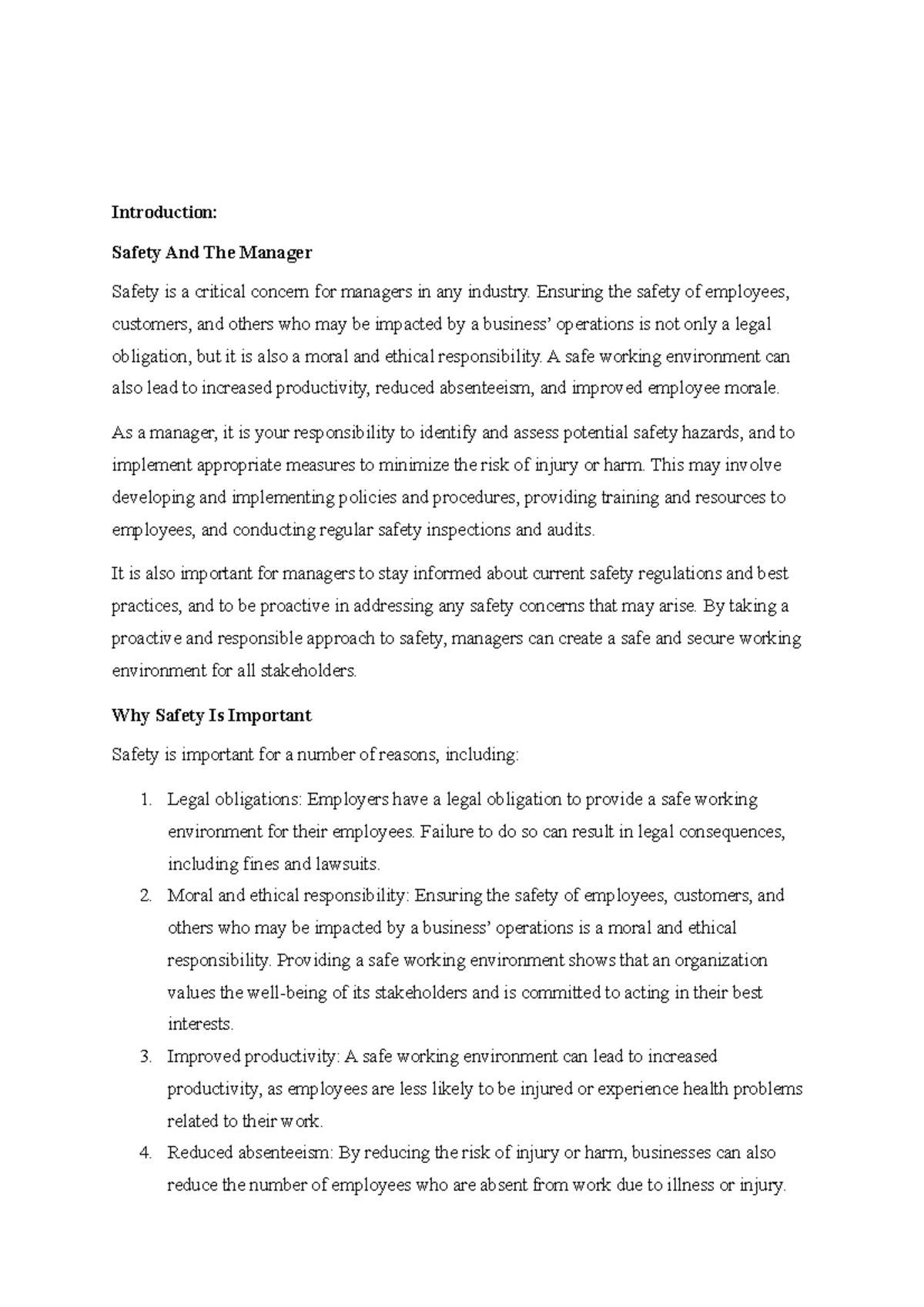 Safety And The Manager - Human Resource Management - Introduction ...