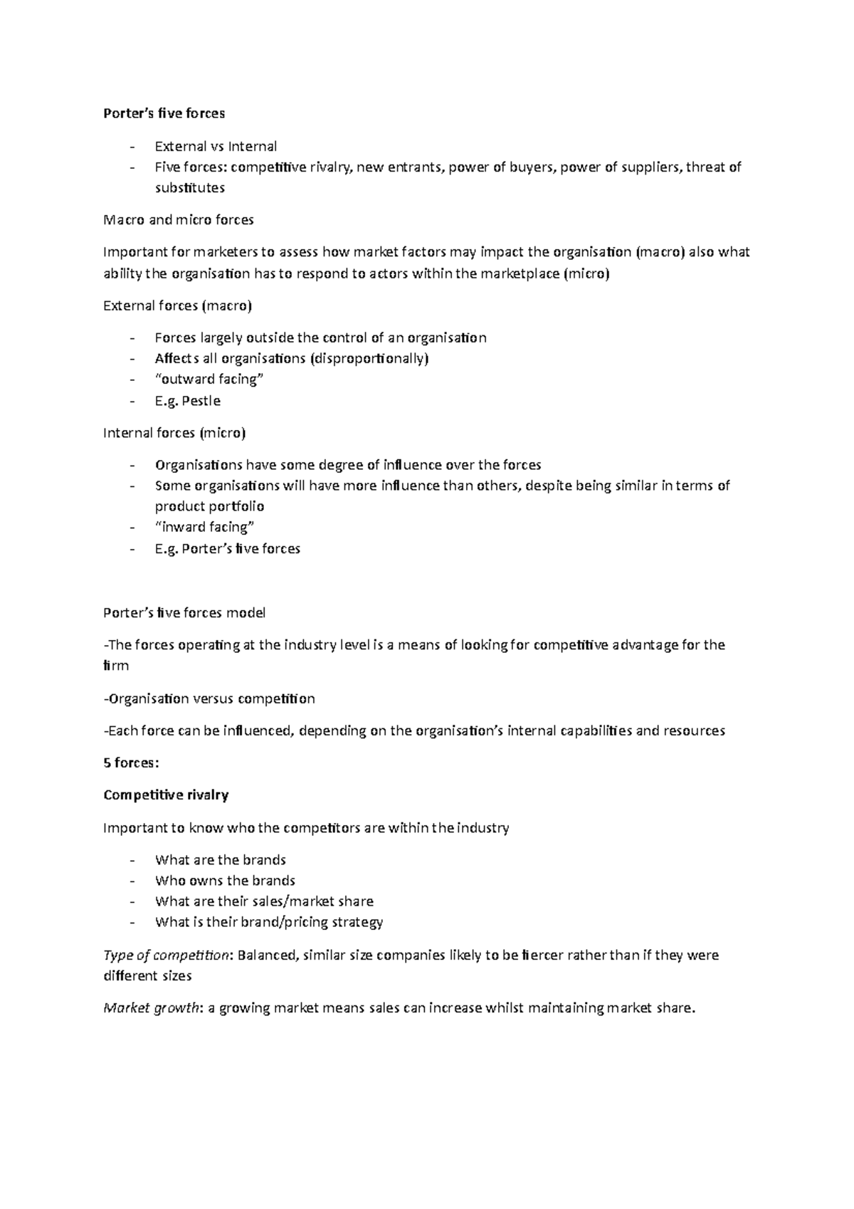 Porters 5 Factors - porter - Porter’s five forces External vs Internal ...
