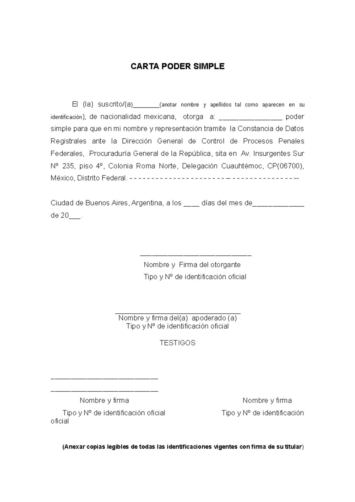 Carta poder - CARTA PODER SIMPLE El (la) suscrito/(a)_________(anotar ...