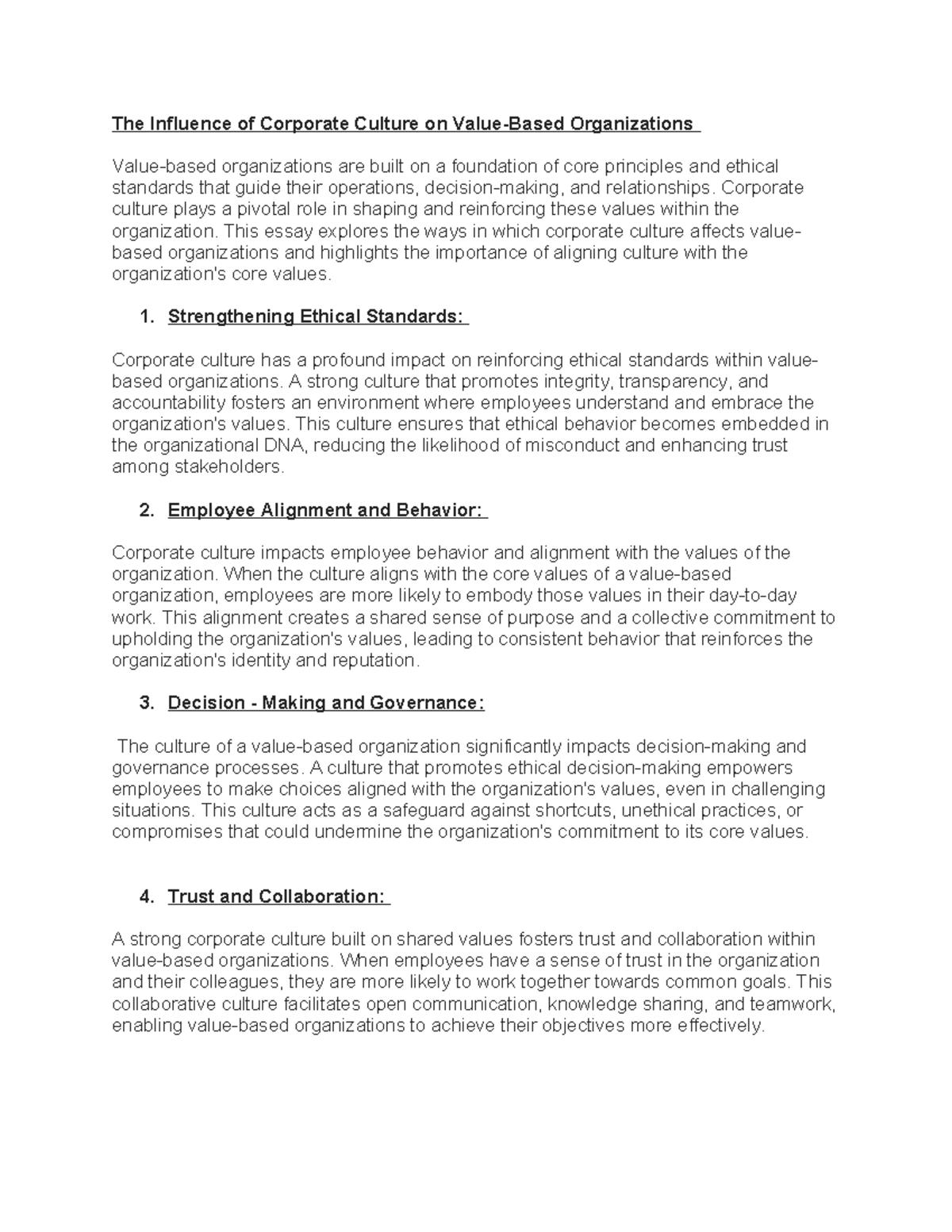 Value Based Organizations - The Influence of Corporate Culture on Value ...