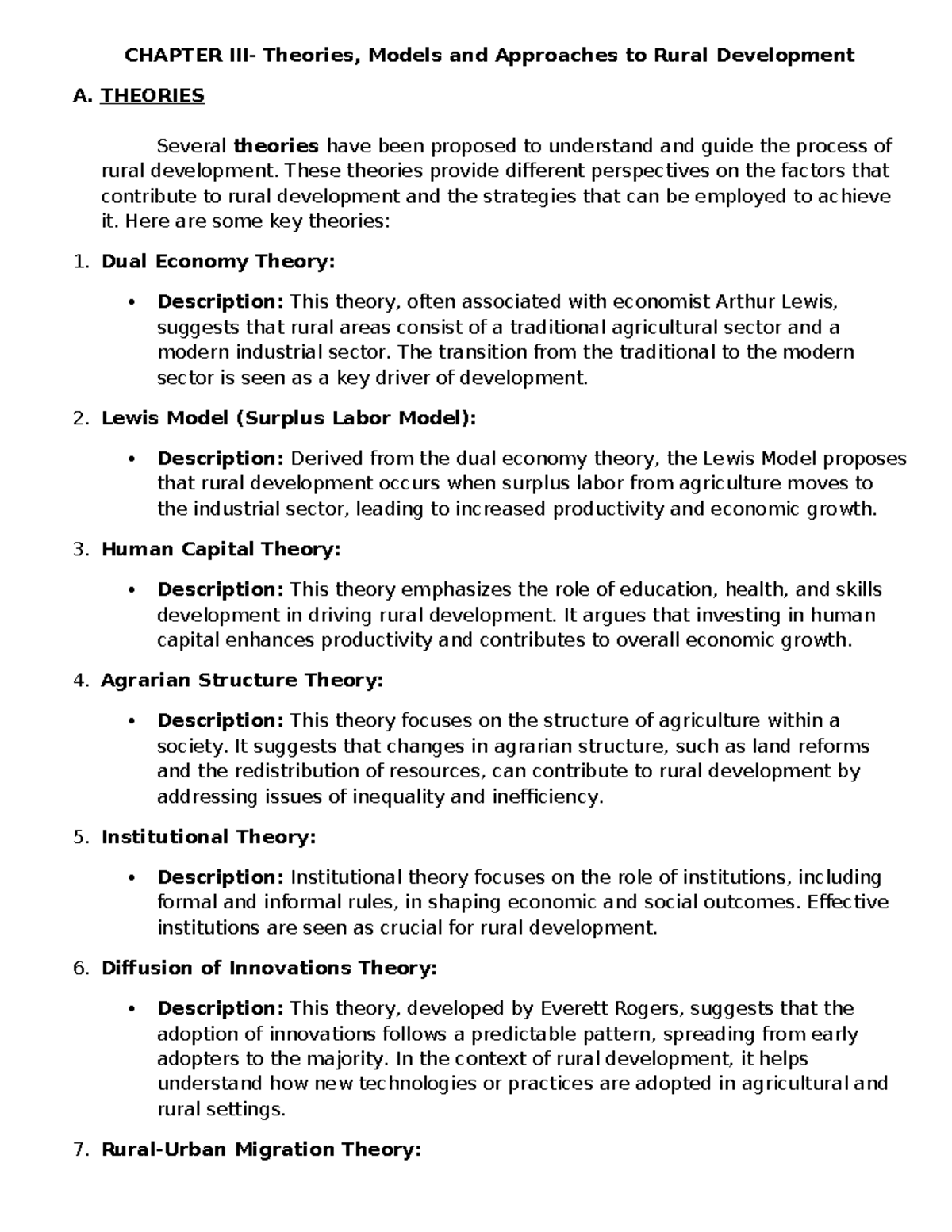 Chapter III MC8- Rural Development - CHAPTER III- Theories, Models and ...