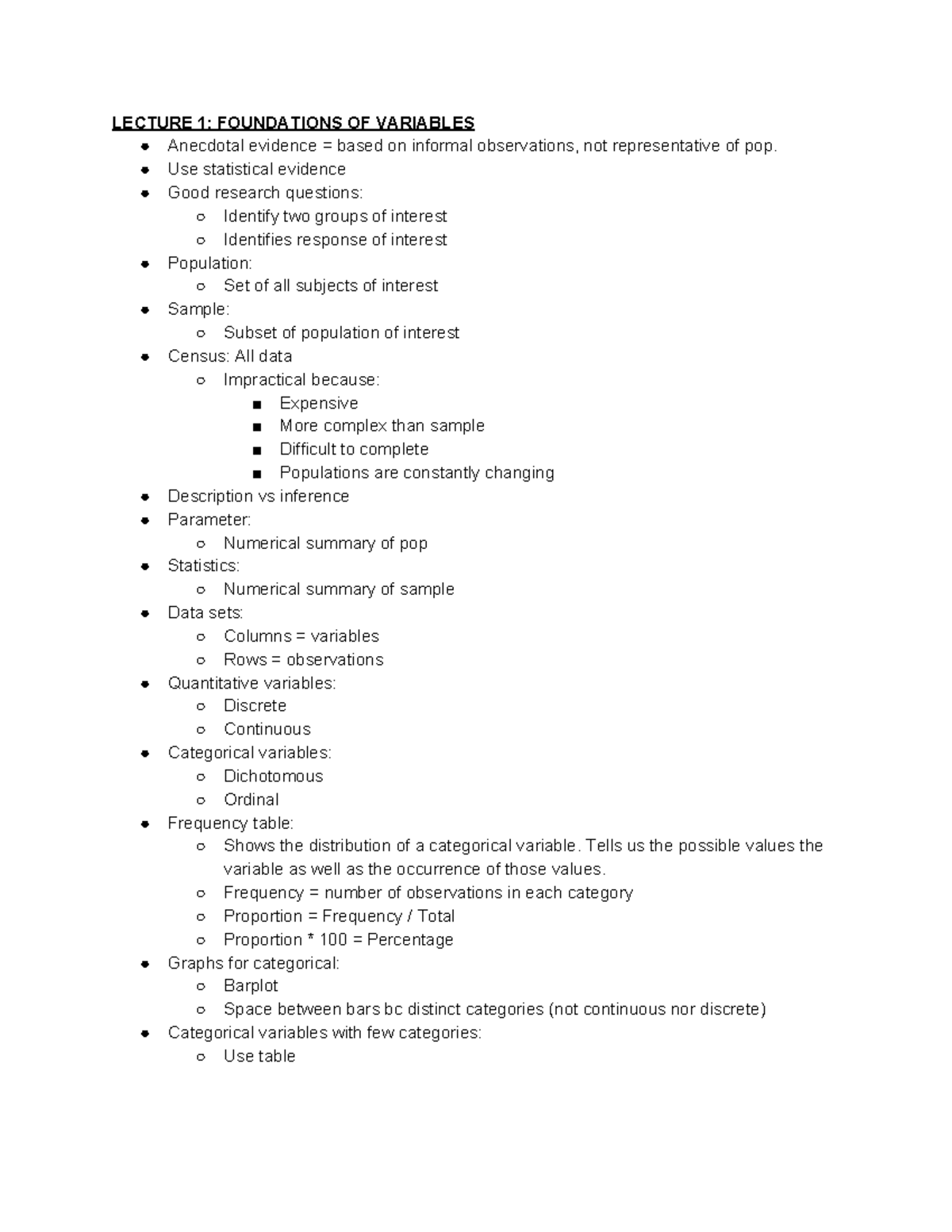 QTM 100 Exam 1 Review - LECTURE 1: FOUNDATIONS OF VARIABLES Anecdotal ...