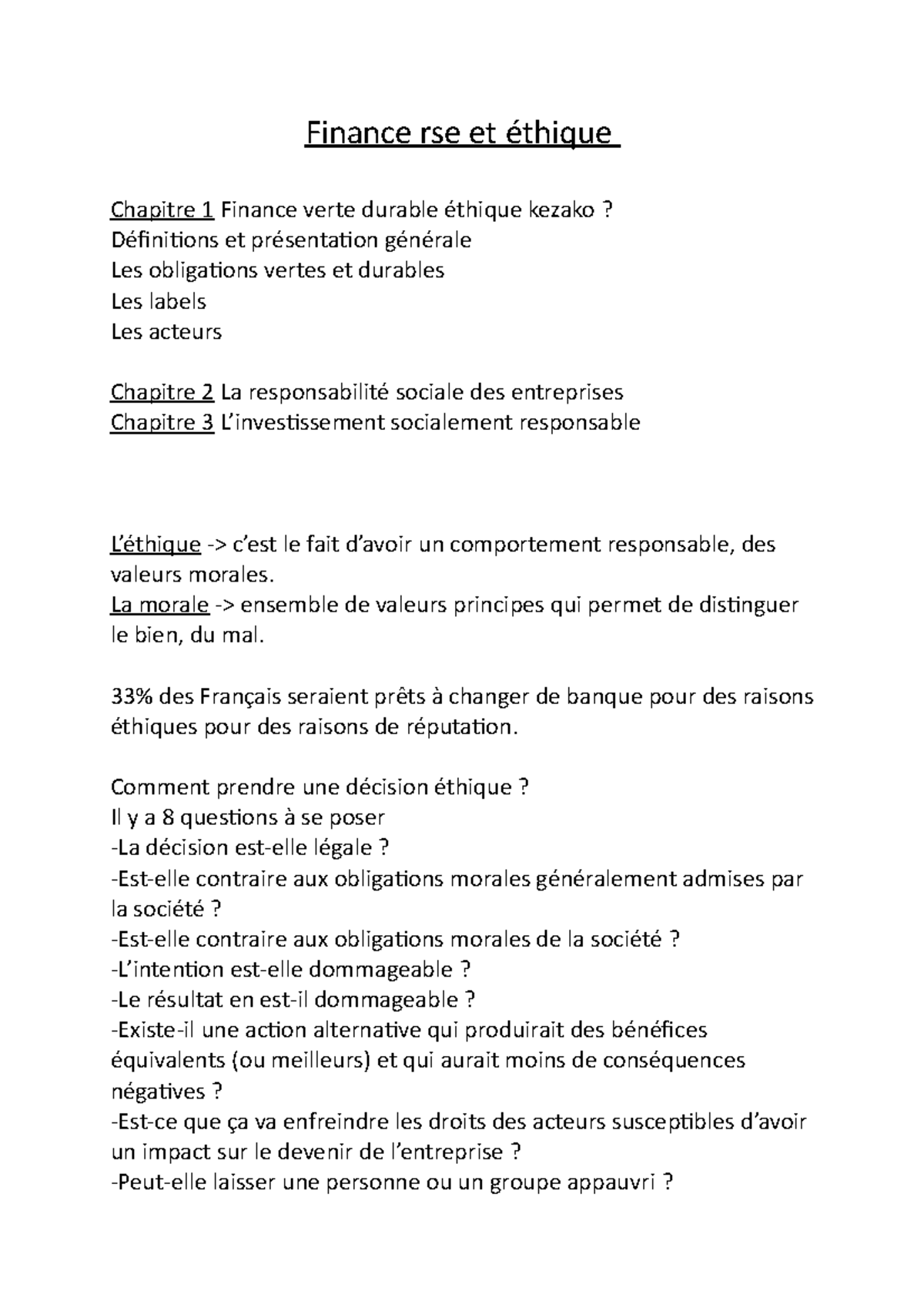 Finance rse et éthique - Master 2 BAFD - Finance rse et éthique ...
