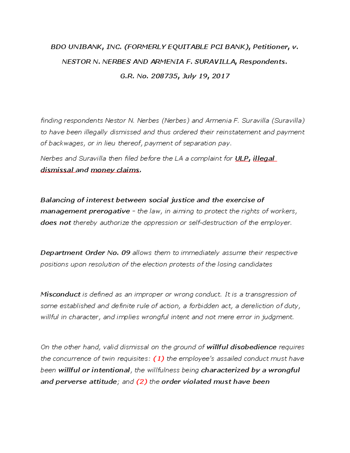 Labor - BDO Unibank, INC. ( Formerly Equitable PCI BANK) - BDO UNIBANK ...