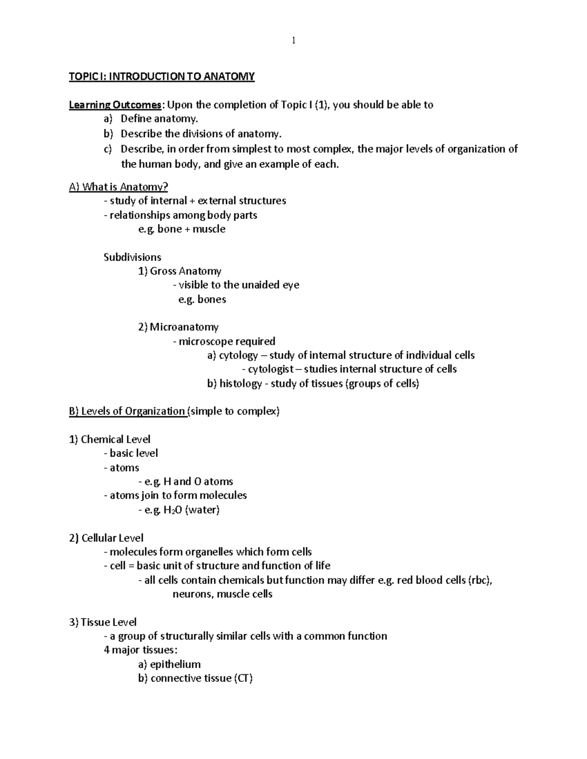 Topic I Introduction to Anatomy - 1 TOPIC I: INTRODUCTION TO ANATOMY ...