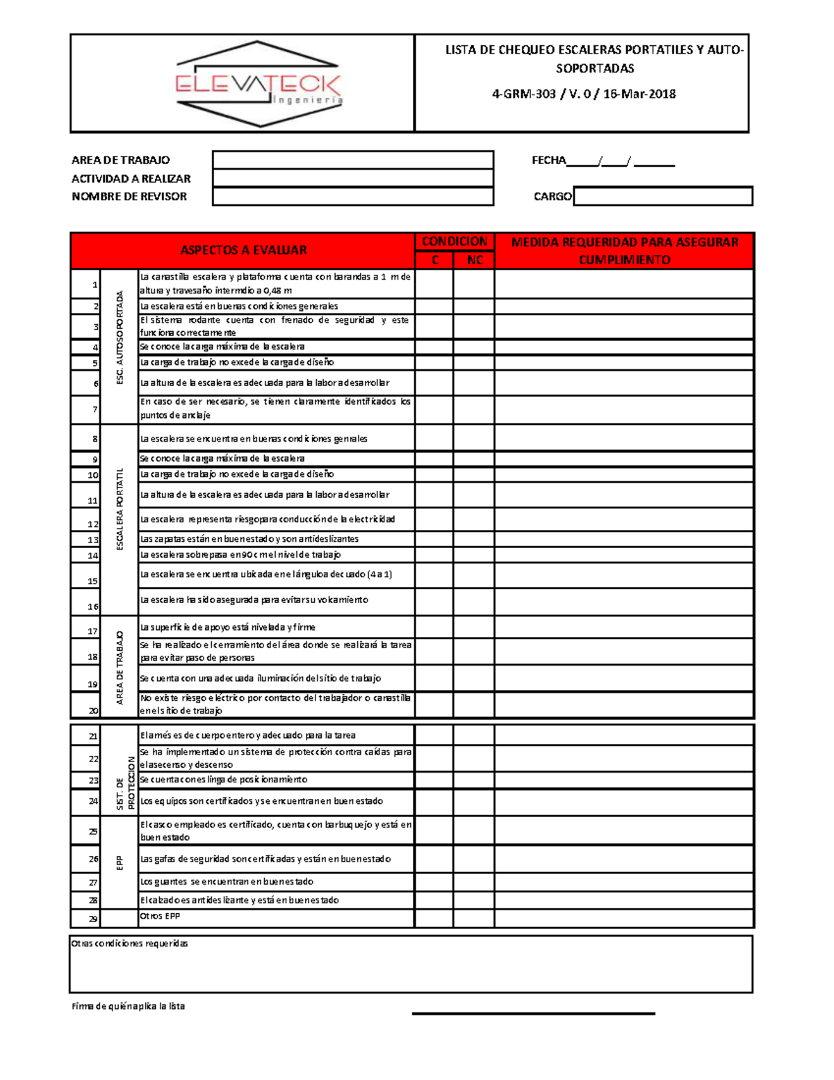 Documentos Trabajo EN Alturas - LISTA DE CHEQUEO ESCALERAS PORTATILES Y ...