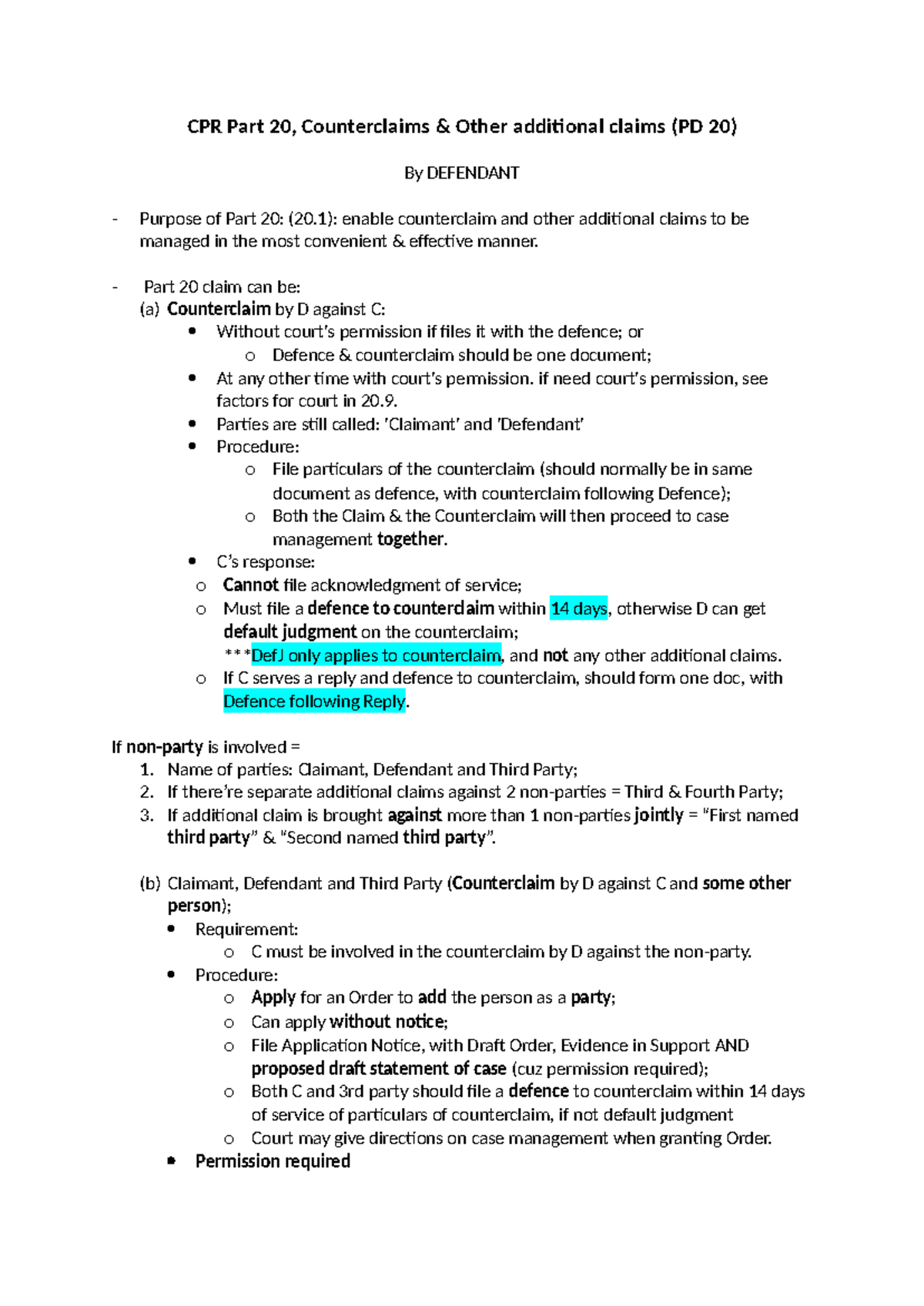 CPR Part 20 - ... - CPR Part 20, Counterclaims & Other additional ...