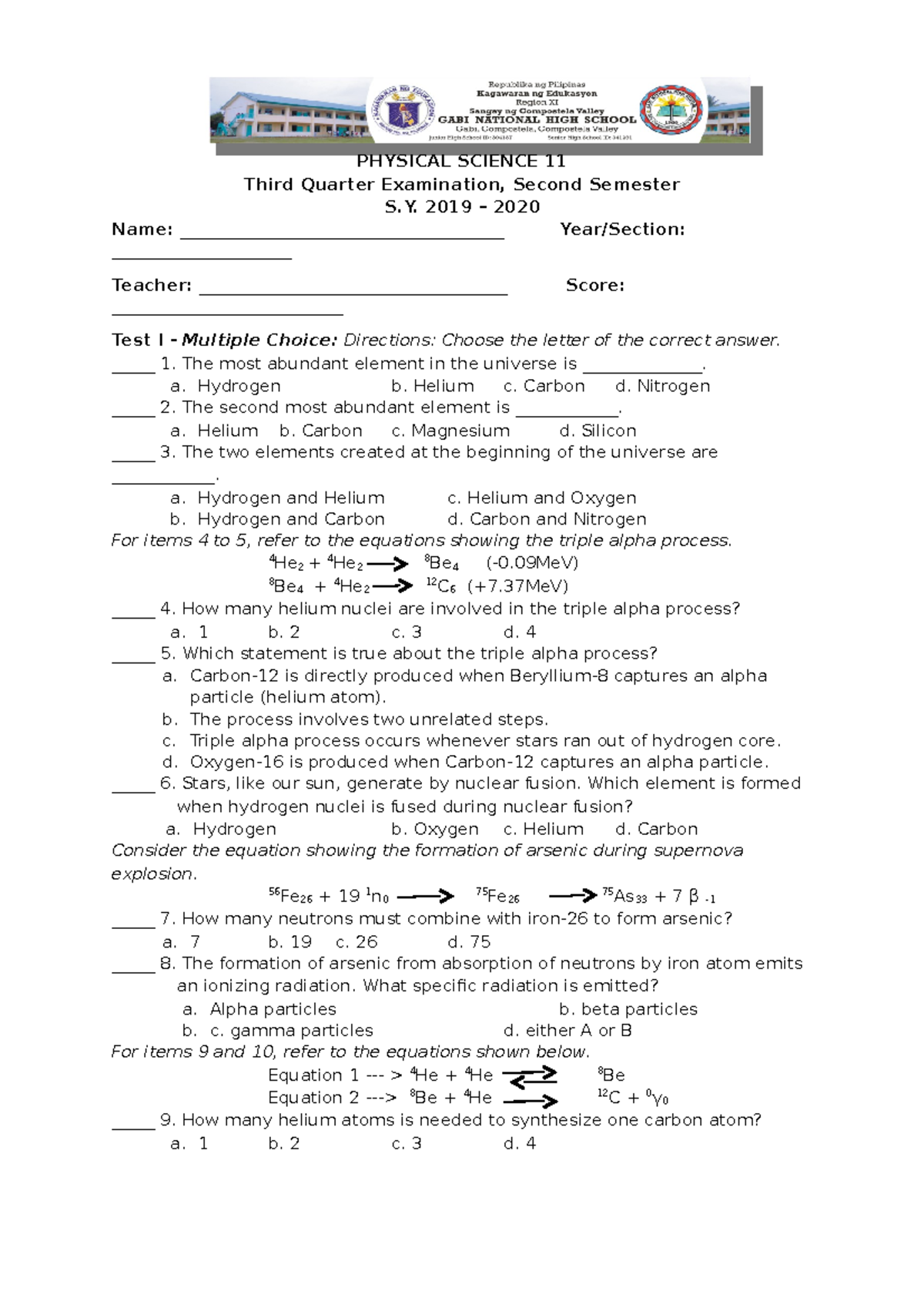 Physical Science 11 2019-2020 - PHYSICAL SCIENCE 11 Third Quarter ...