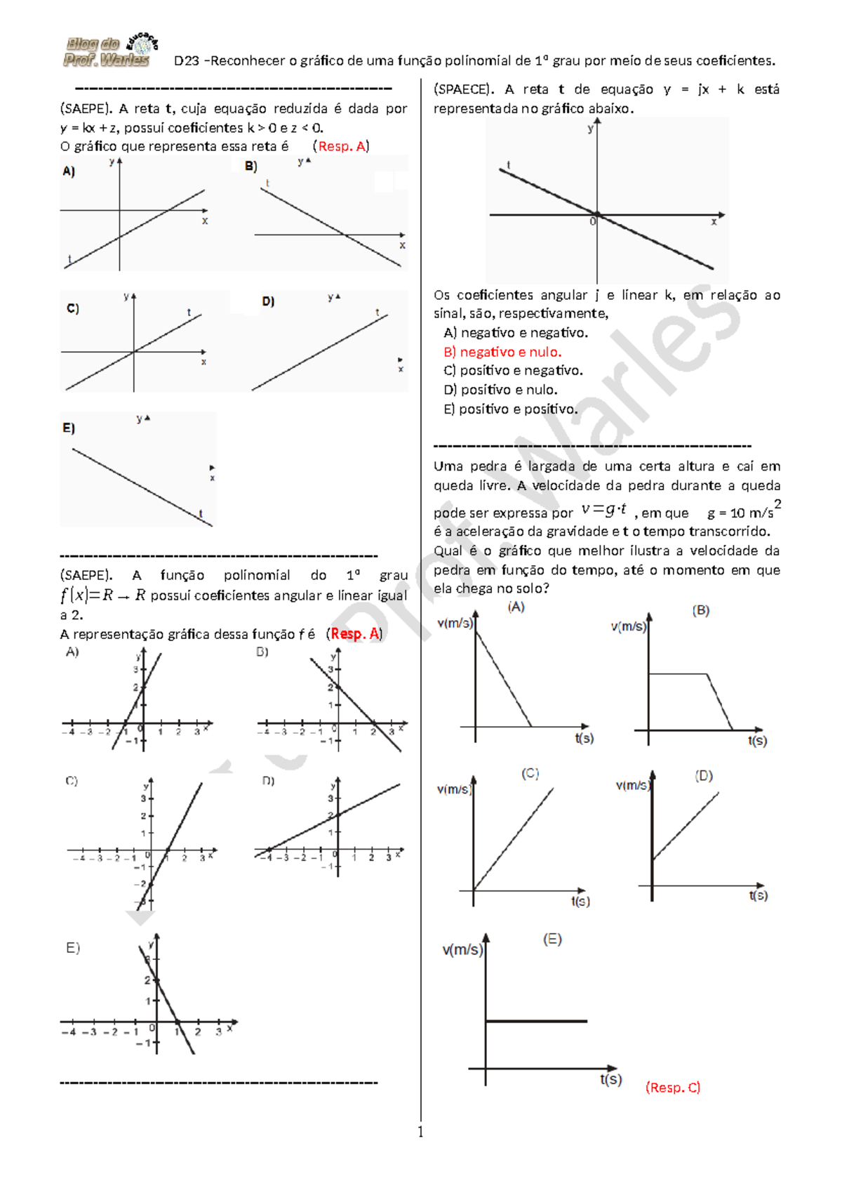 D23 (3ª série - EM - Mat.) - Blog do Prof. Warles - (SAEPE). A reta t ...