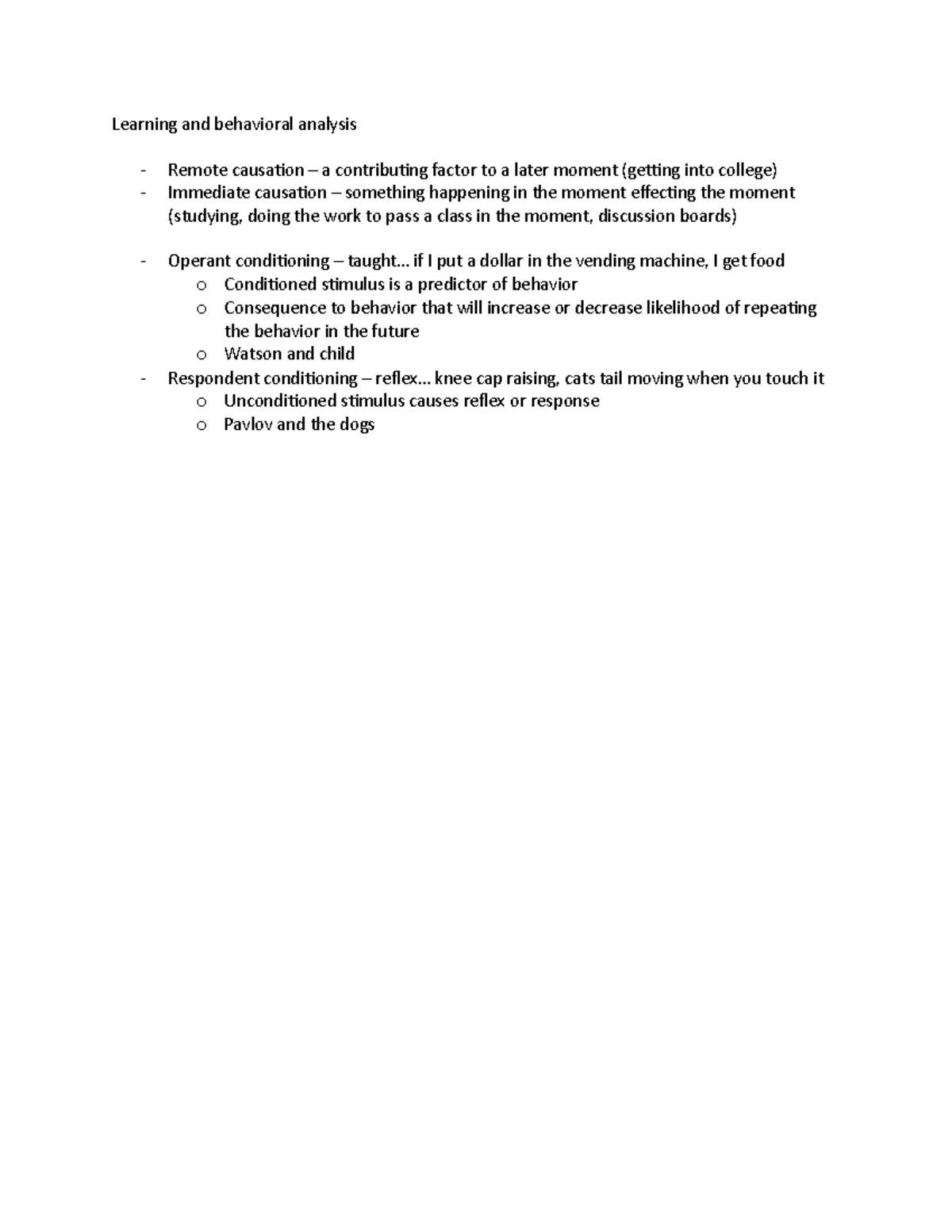 Learning and behavior analysis module 1 notes - Learning and behavioral ...