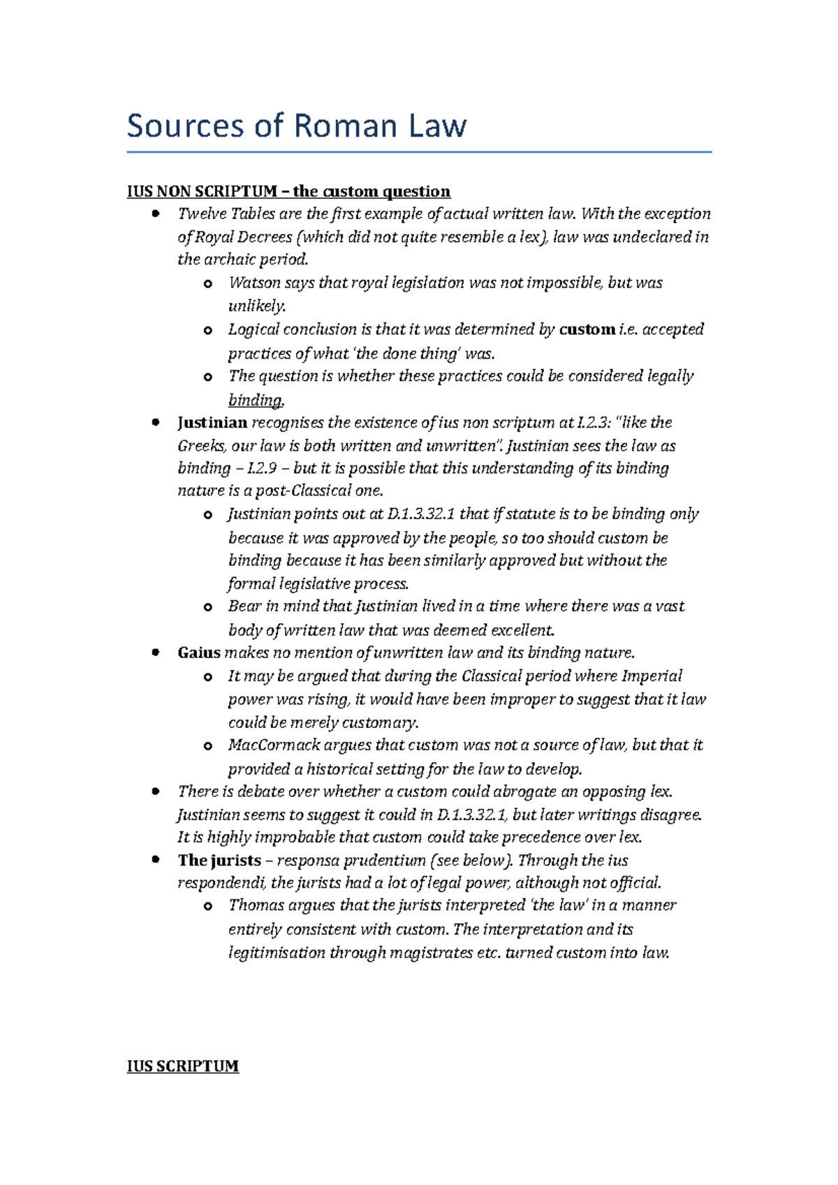 Sources 2012 - week 1 - Sources of Roman Law IUS NON SCRIPTUM – the ...