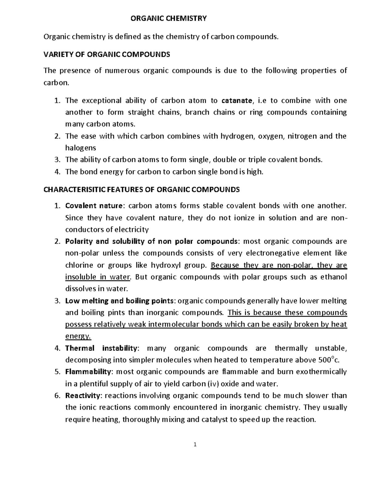 Basic introduction to organic chemistry. The note summarises the basics ...