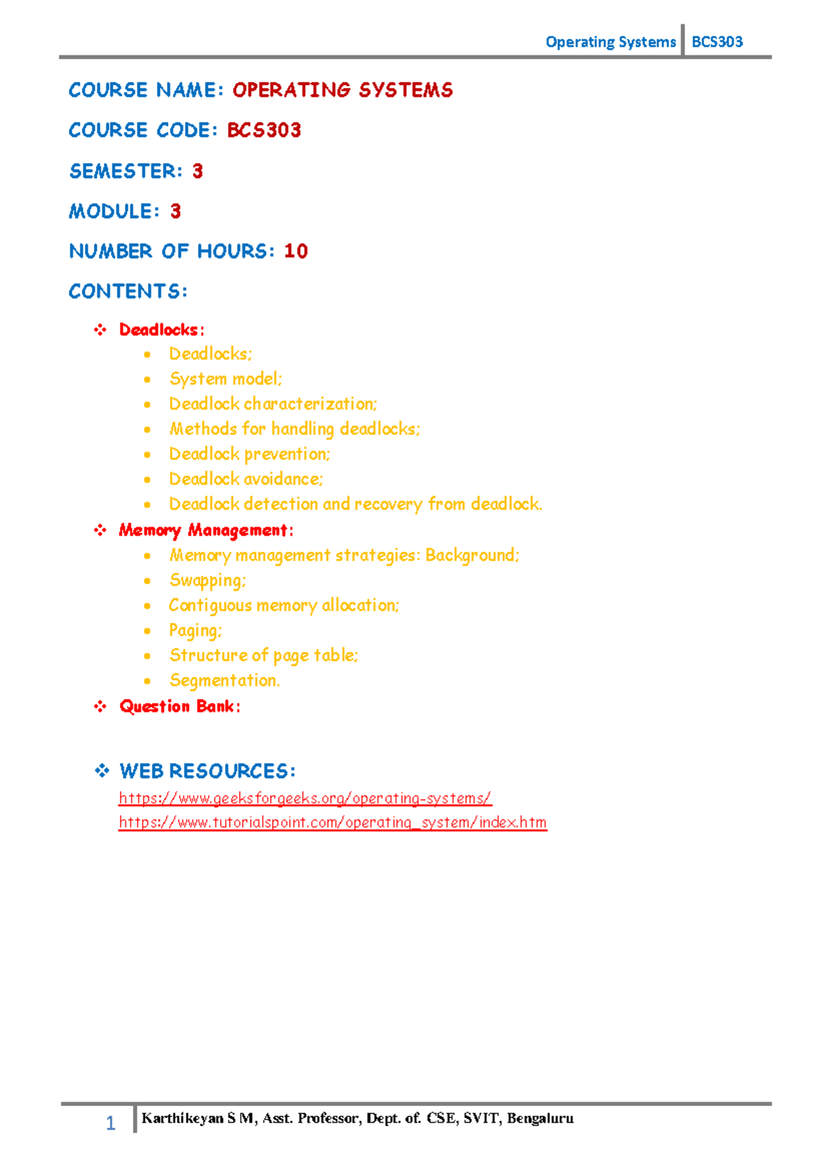 Bcs303 Os Module 3 Fyffyfhf Course Name Operating Systems Course Code Bcs Semester 3