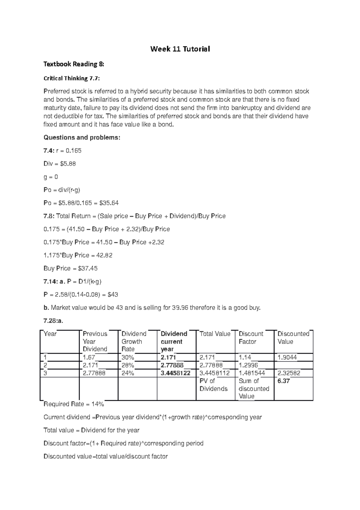 FIN111 Week 11 Tut Questions - Week 11 Tutorial Textbook Reading 8 ...