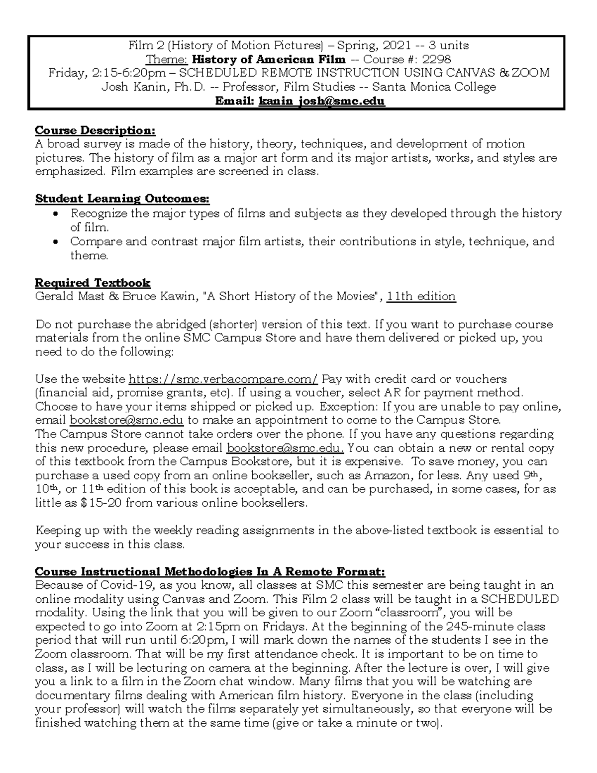 Film 2 American Spring 2021 Syllabus - Film 2 (History of Motion ...