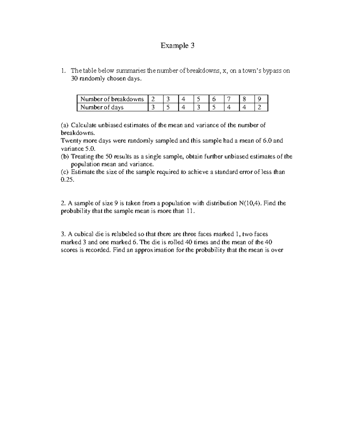 Examples 3 - example question - Example 3 The table below summaries the ...