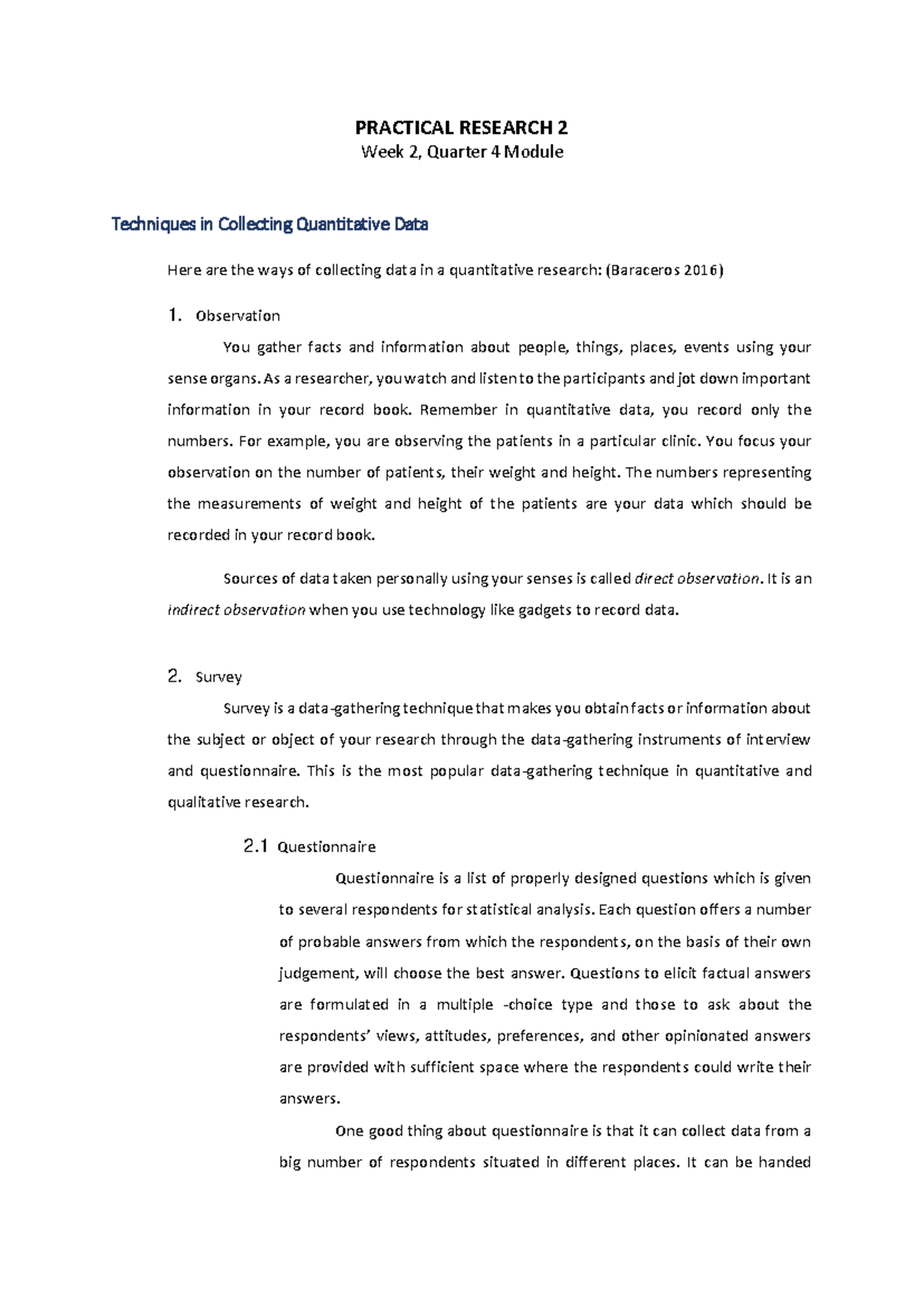 Q4 Week2 Practical Research 2 - PRACTICAL RESEARCH 2 Week 2 , Quarter 4 Module Techniques in ...