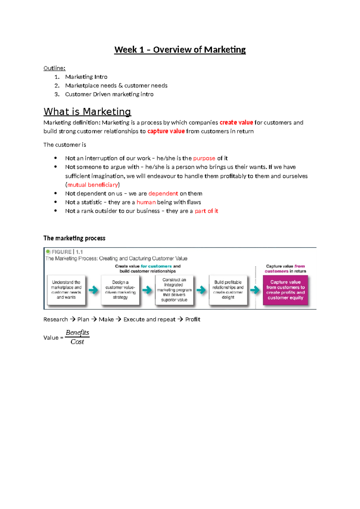 Week 1 - Overview of Marketing - Week 1 – Overview of Marketing Outline ...