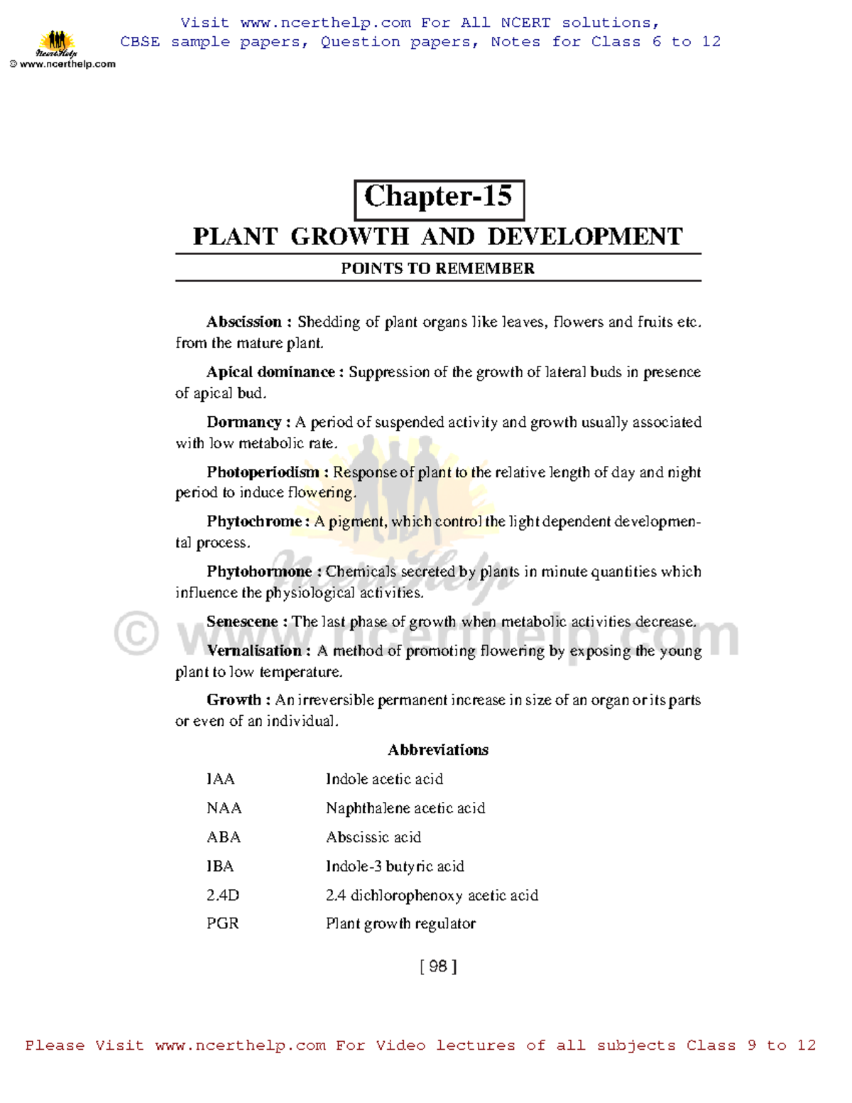Biology Notes For Class 11h Chapter (15) - [ 98 ] Chapter- PLANT GROWTH ...